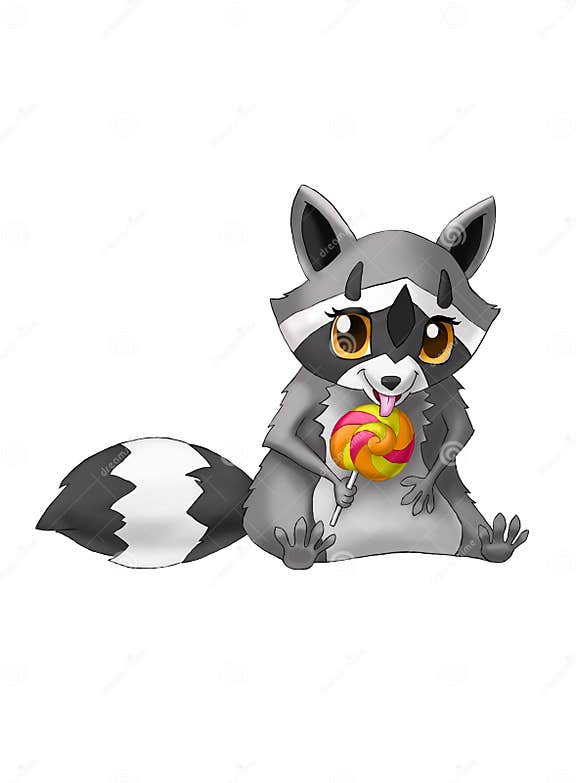 Raccoon with candy stock illustration. Illustration of animal - 82922200