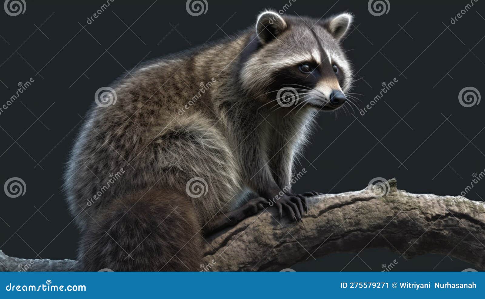 A Raccoon Carefully Looks on from a Sturdy Tree Branch Stock ...