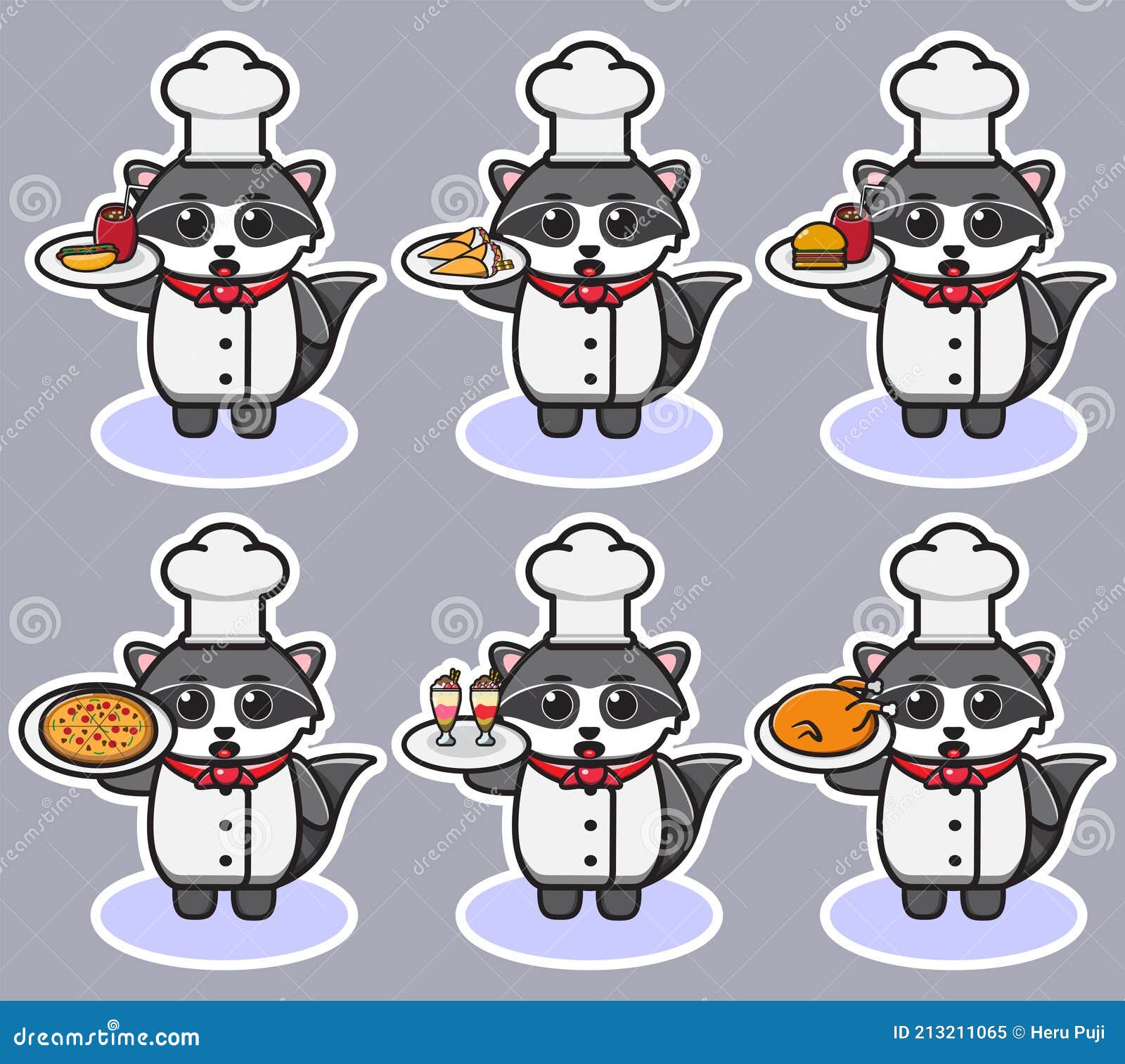 Vector Illustration of Cute Raccoon Chef Cartoon with Food. Stock ...