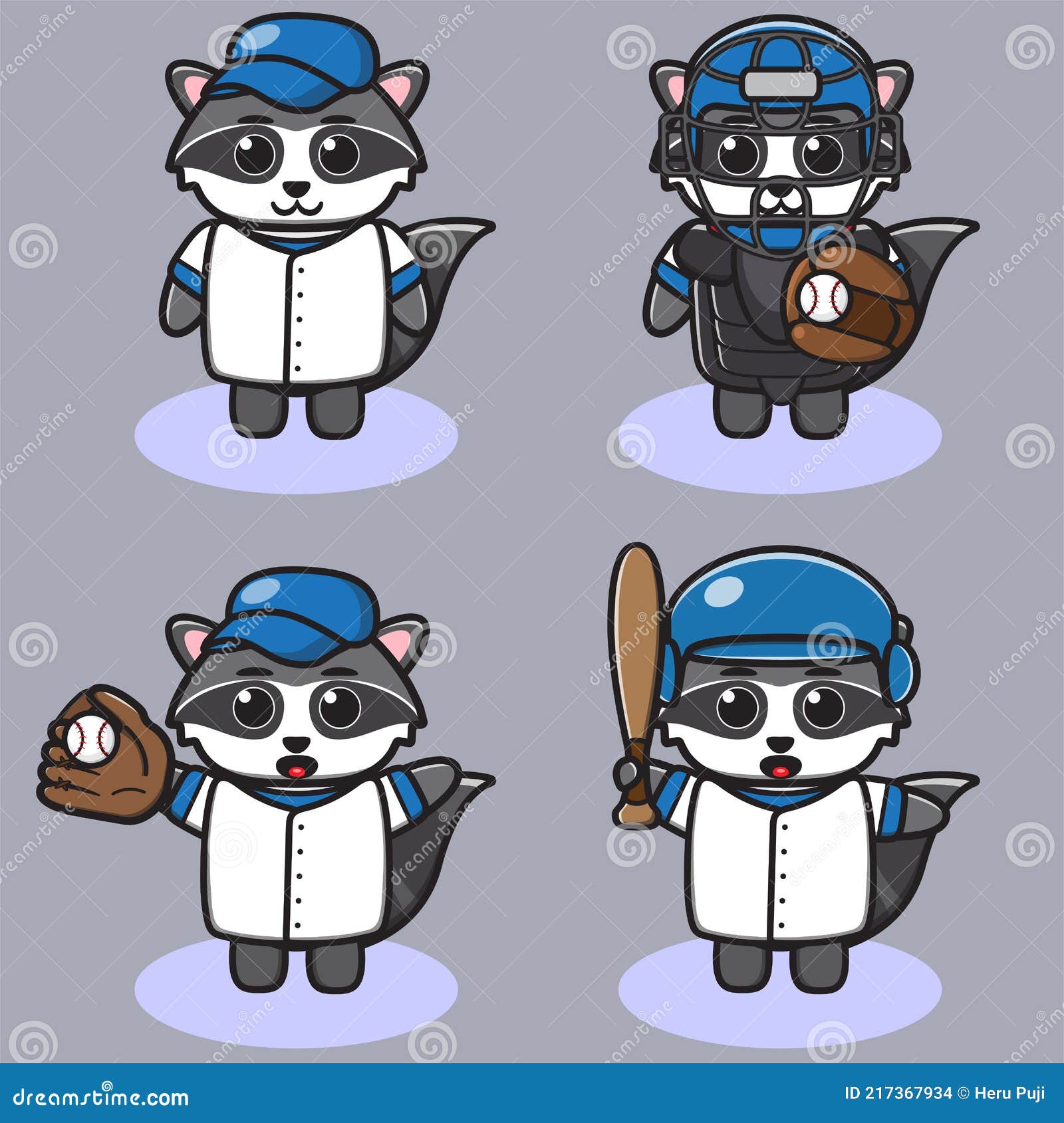 Vector Illustration of Cute Raccoon Baseball Cartoon. Stock Vector ...