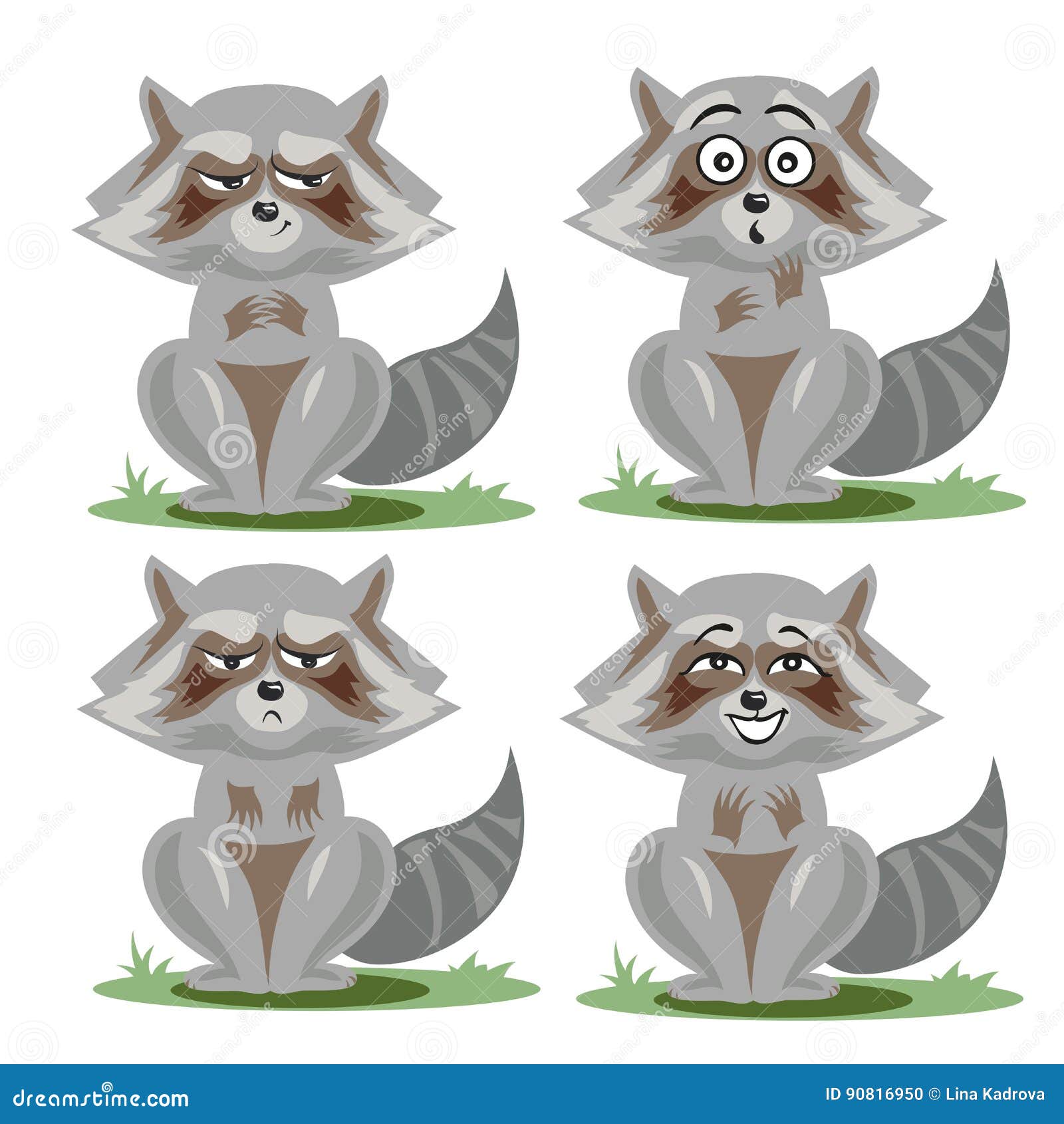 Raccoon Collection with Different Emotions Stock Vector - Illustration ...