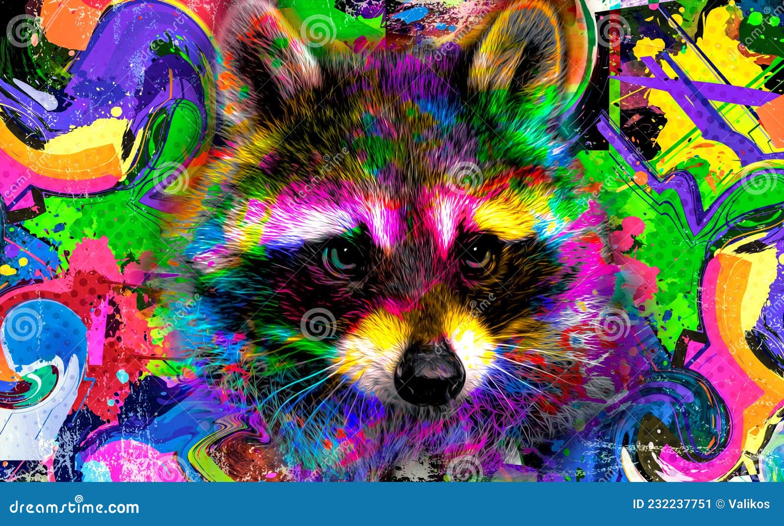 Raccoon with Creative Colorful Abstract Element on Background Stock ...