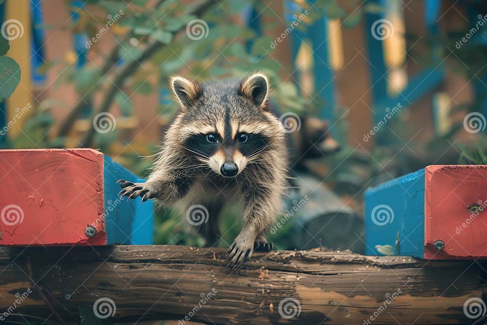 A Raccoon Doing Obstacle Course Racing Nimbly Navigating through ...