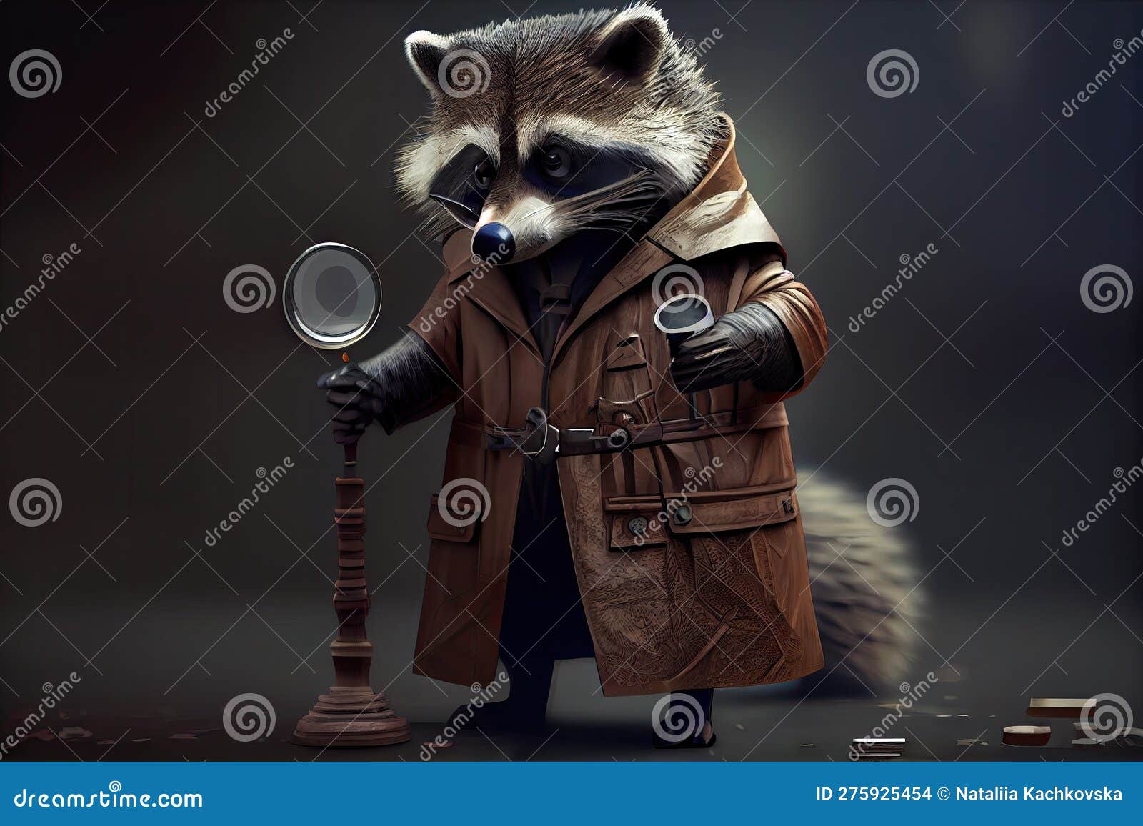Raccoon Dressed in a Detective Trench Coat Stock Illustration ...