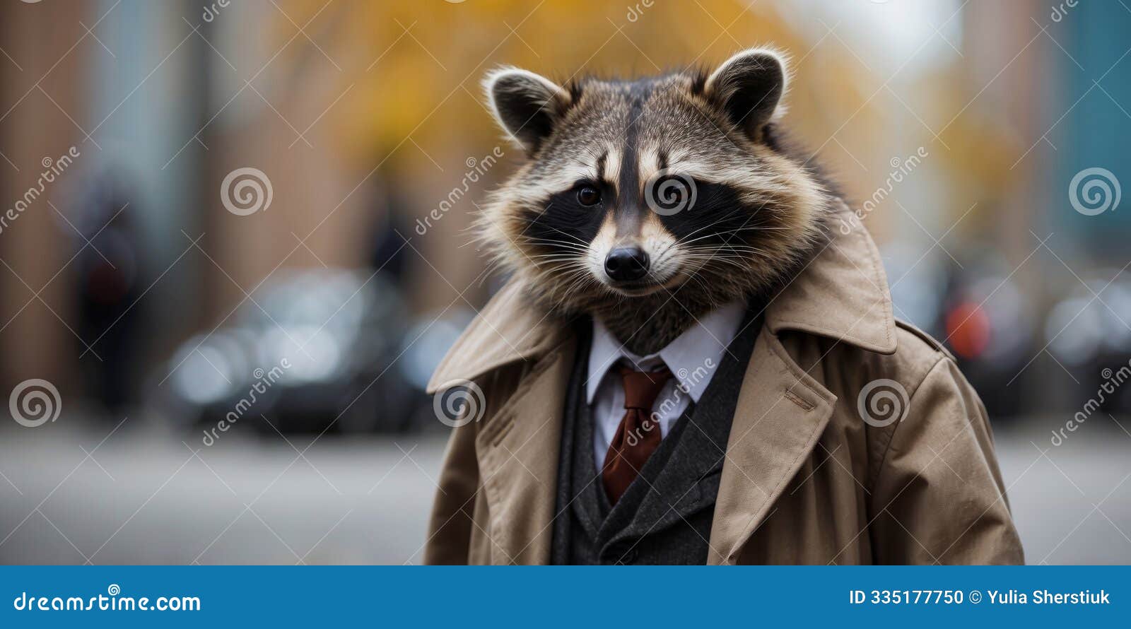 Raccoon Dressed in a Detective Trench Coat. Stock Photo - Image of ...