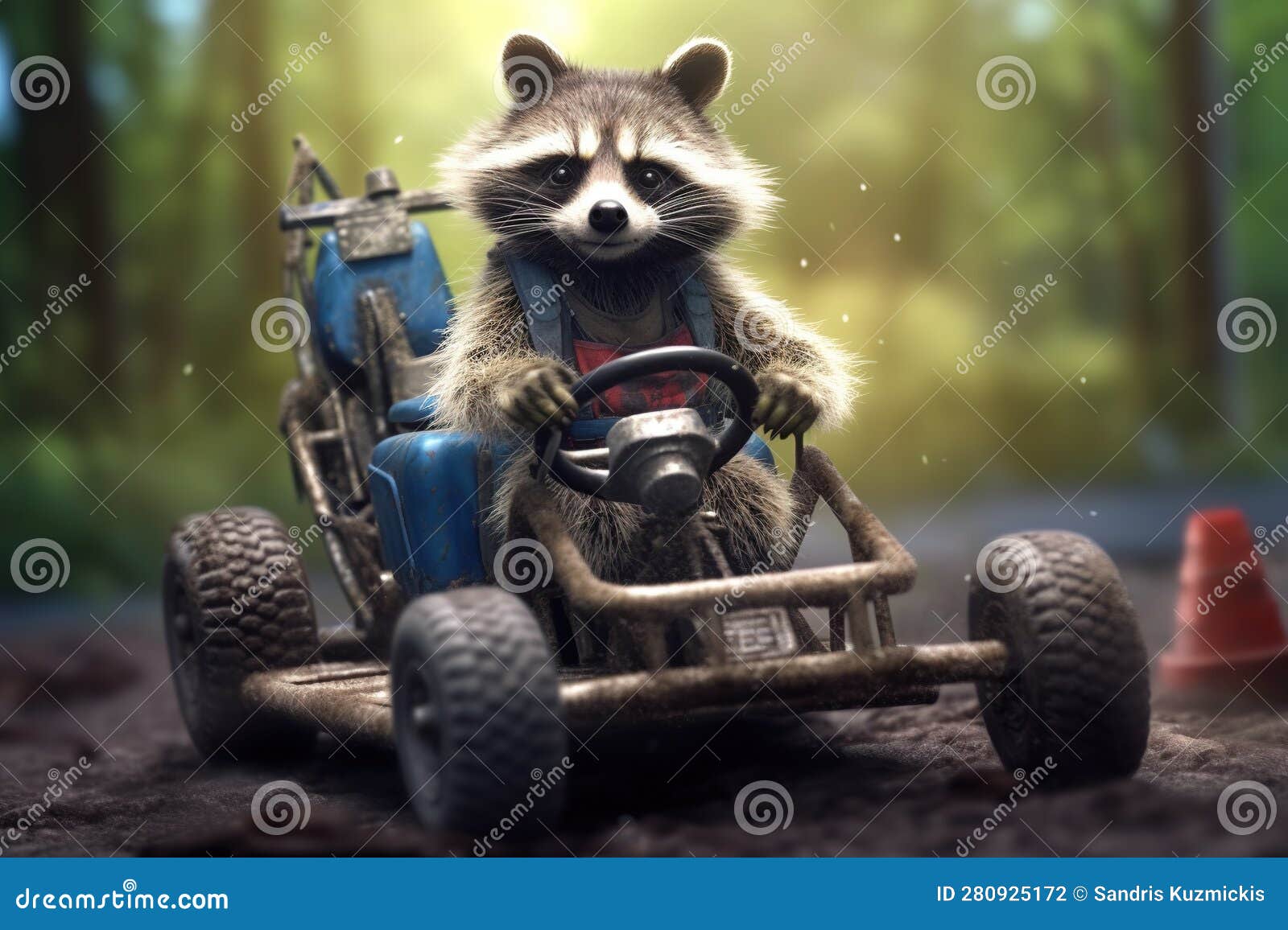 Raccoon Driving Go Kart. Generative AI Stock Illustration ...