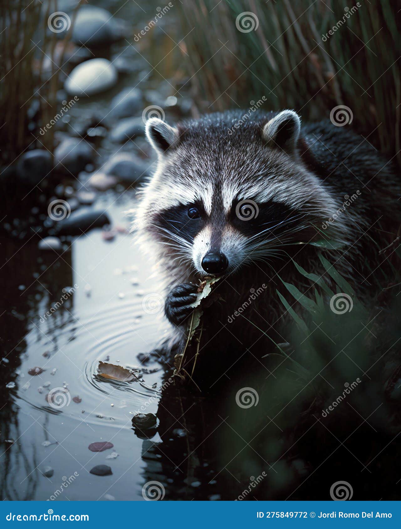 Raccoon Eating a Beaver in a Rain Looking the Camera Stock Illustration ...