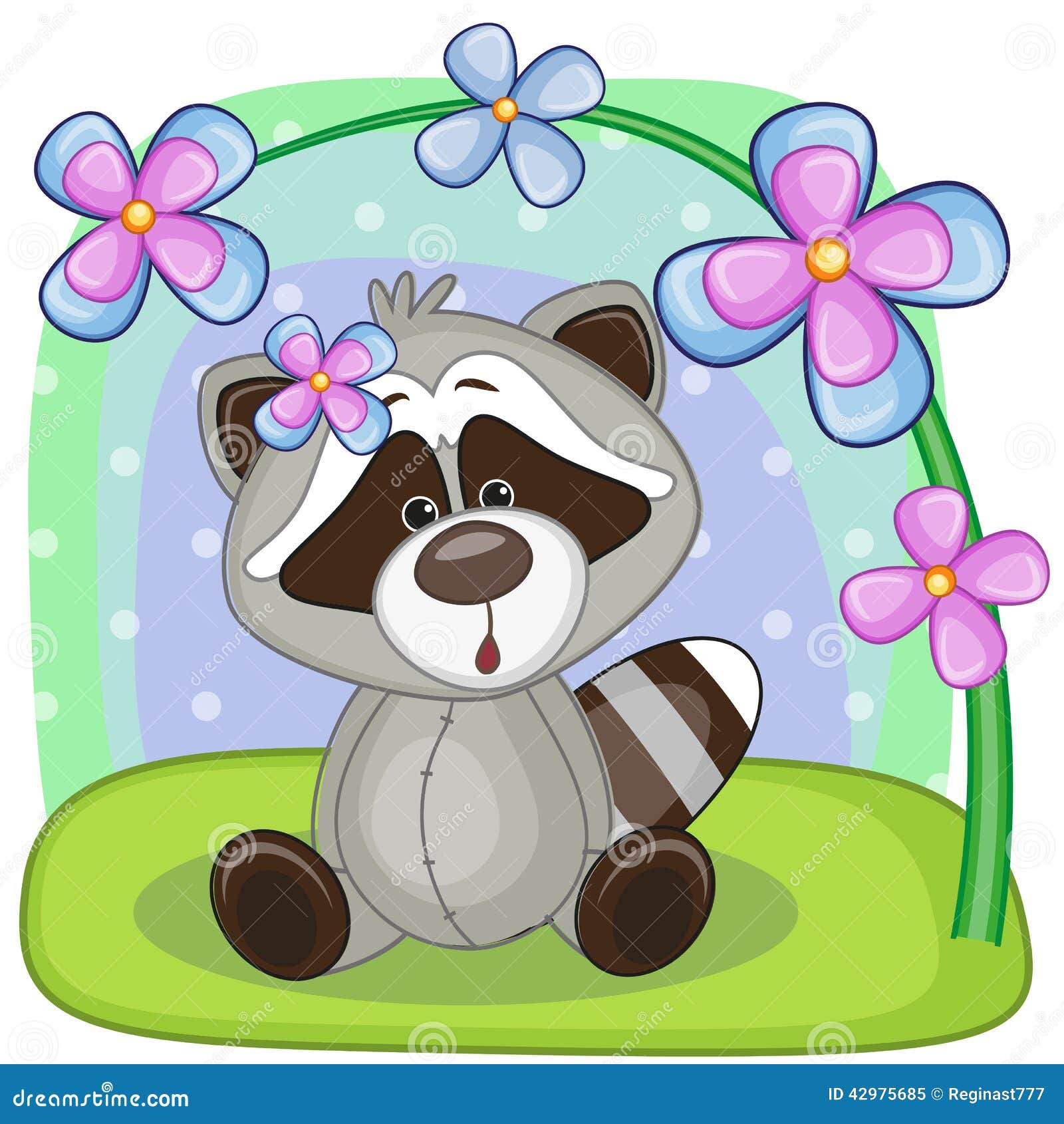 Raccoon with flowers stock vector. Illustration of illustrations - 42975685