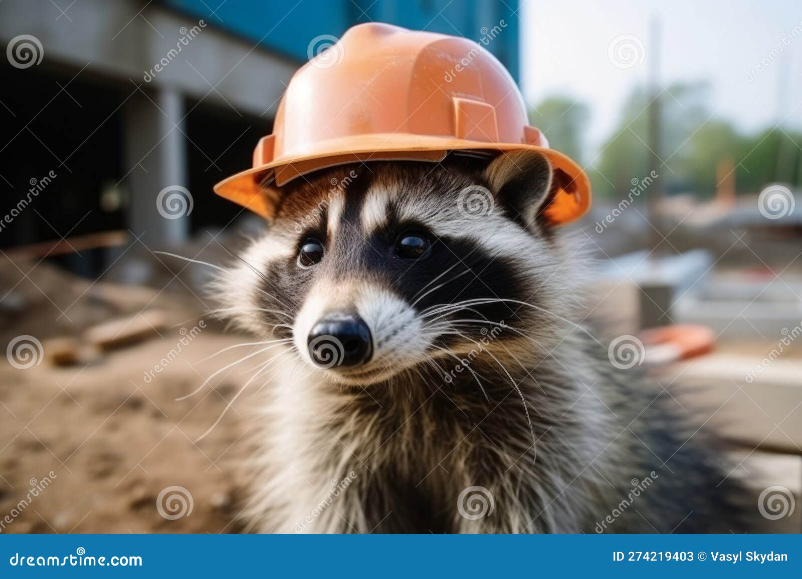 Raccoon in a Helmet of a Worker at a Construction Site Stock Image ...