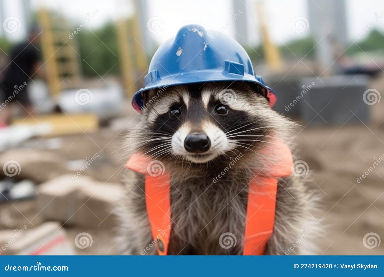 Raccoon in a Helmet of a Worker at a Construction Site Stock Photo ...