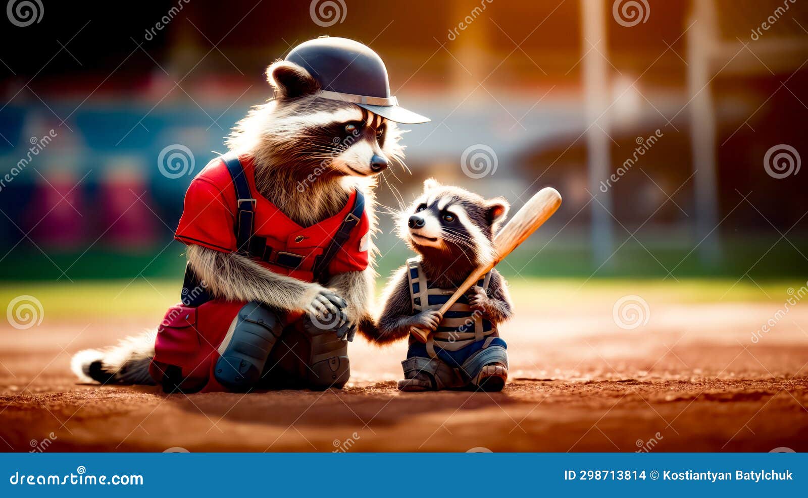Raccoon Holding Baseball Bat Next To Another Raccoon. Generative AI ...