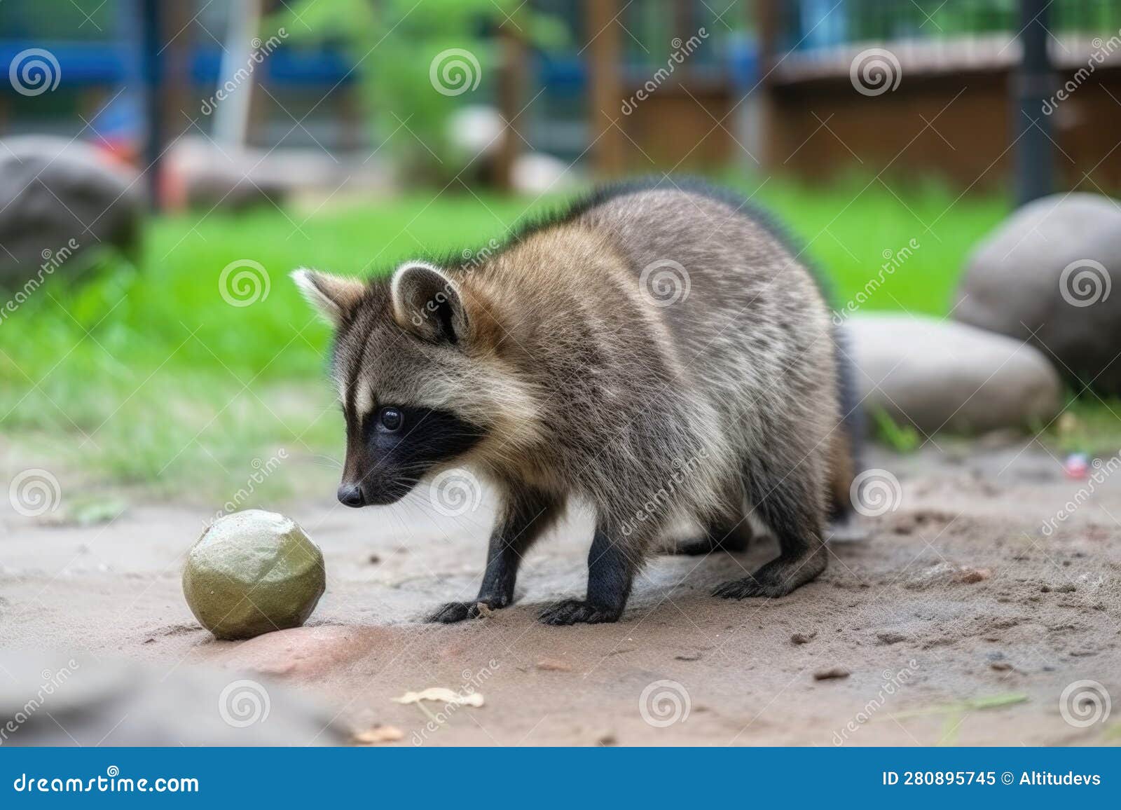 Raccoon Playing with Ball in Park Playground Stock Image - Image of ...
