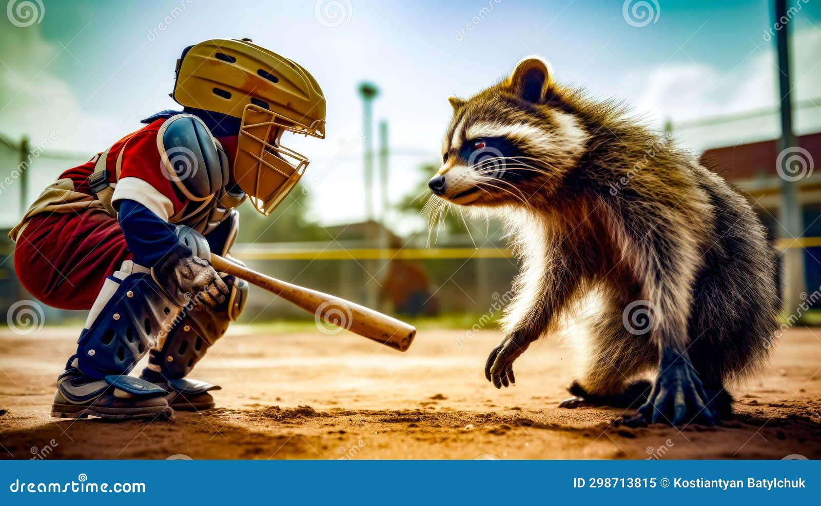 Raccoon Playing with Baseball Bat and Catchers Mitt. Generative AI ...