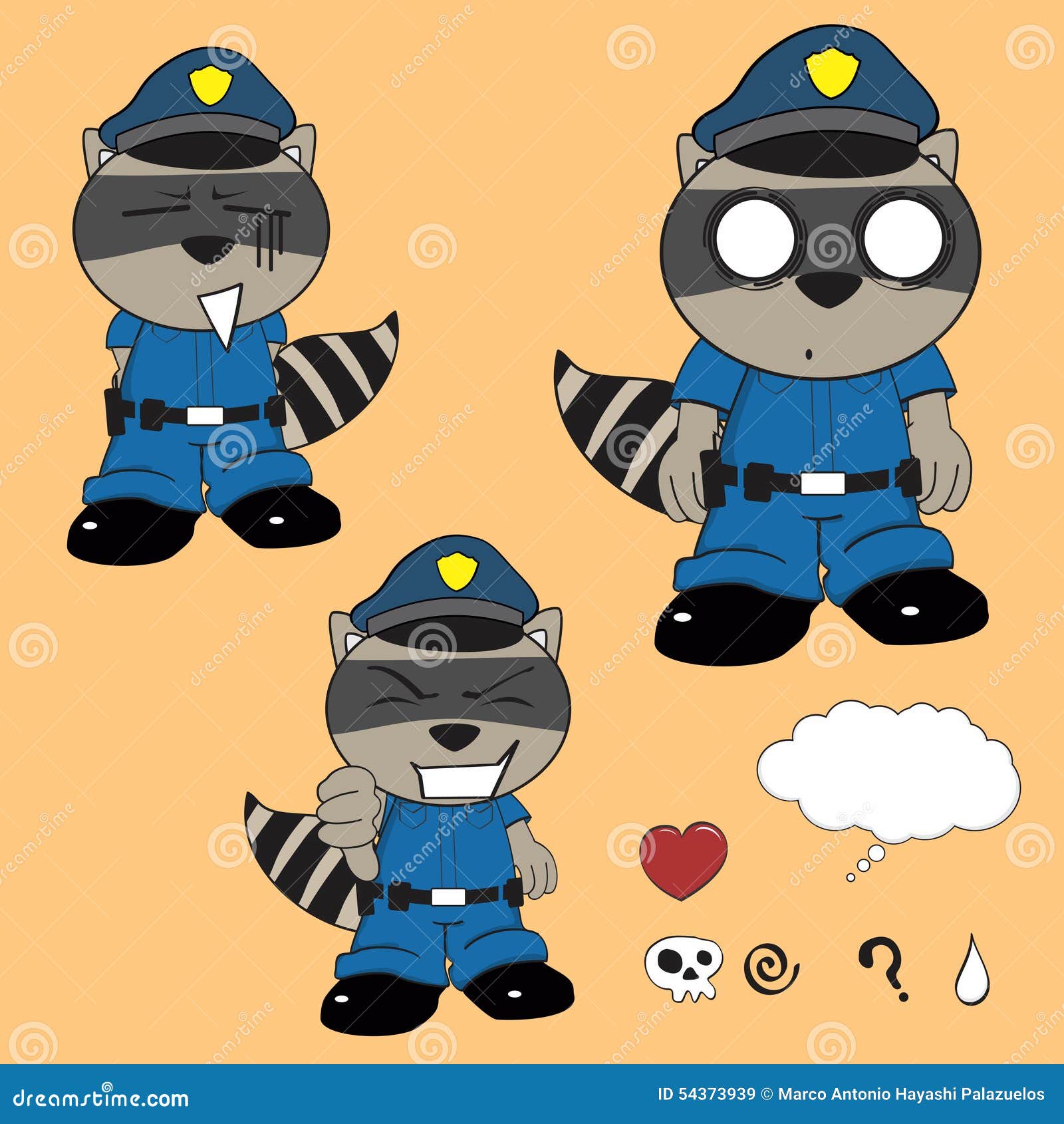 Raccoon Police Uniform Expression Set0 Stock Vector - Illustration of ...