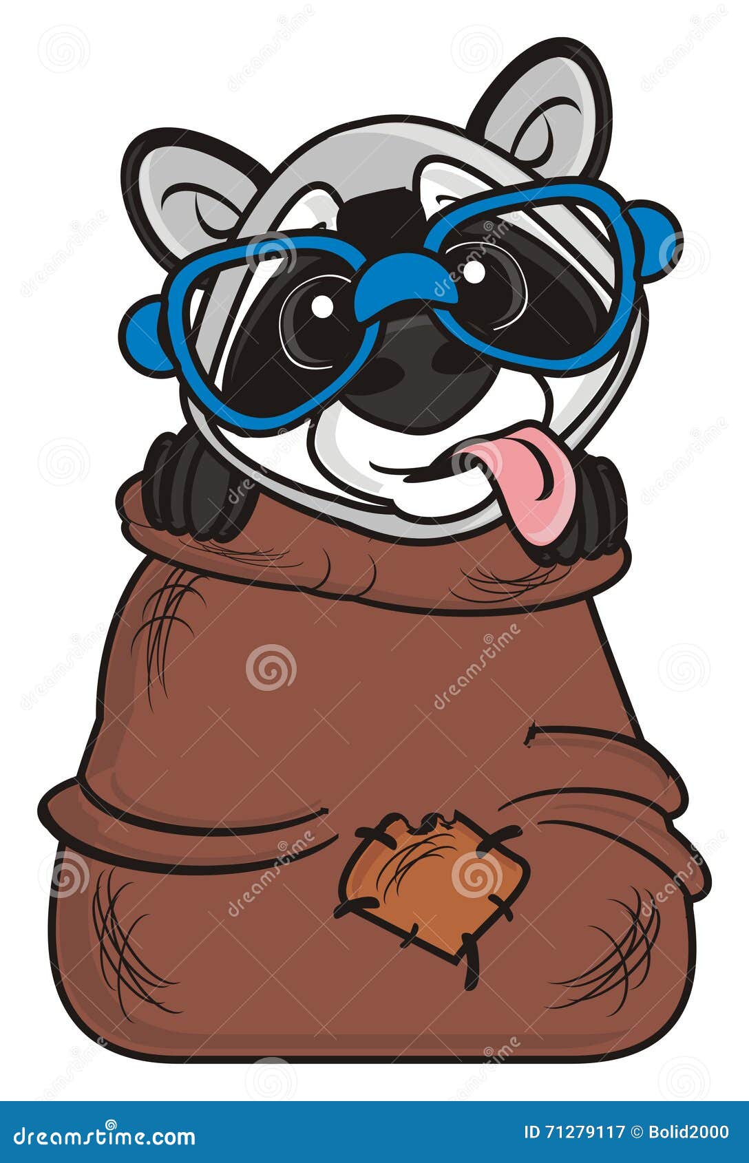 Raccoon sitting in a bag stock illustration. Illustration of cartoon ...