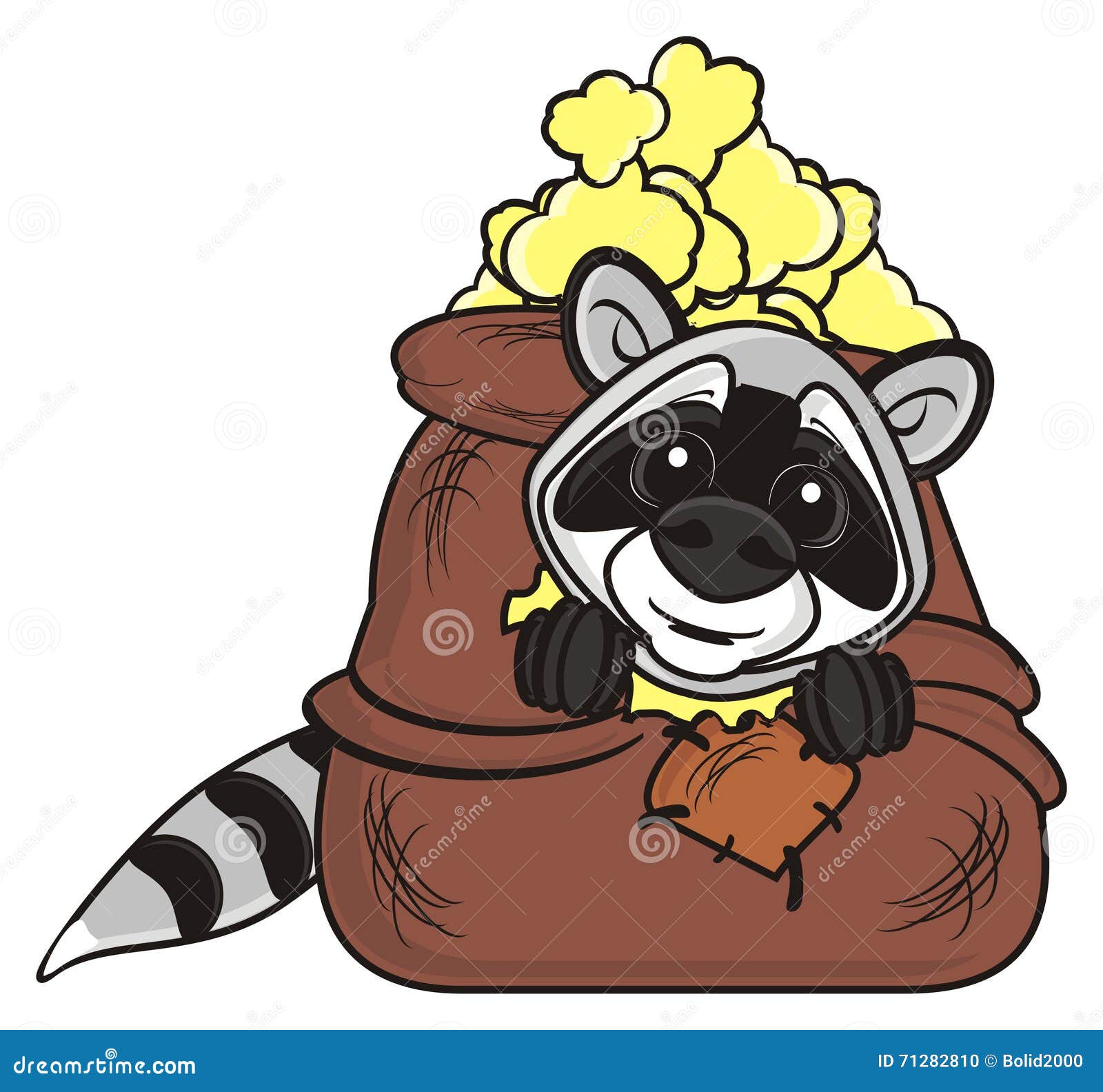 Raccoon sitting in a bag stock illustration. Illustration of emotion ...