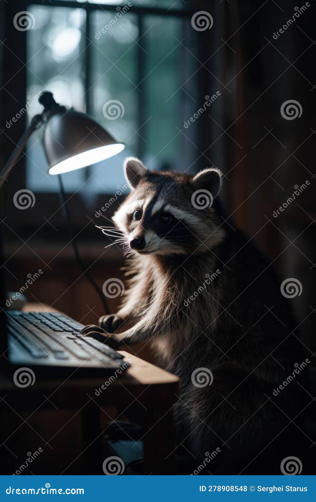 A Raccoon Sitting on a Desk in Front of a Computer. Generative AI Image ...