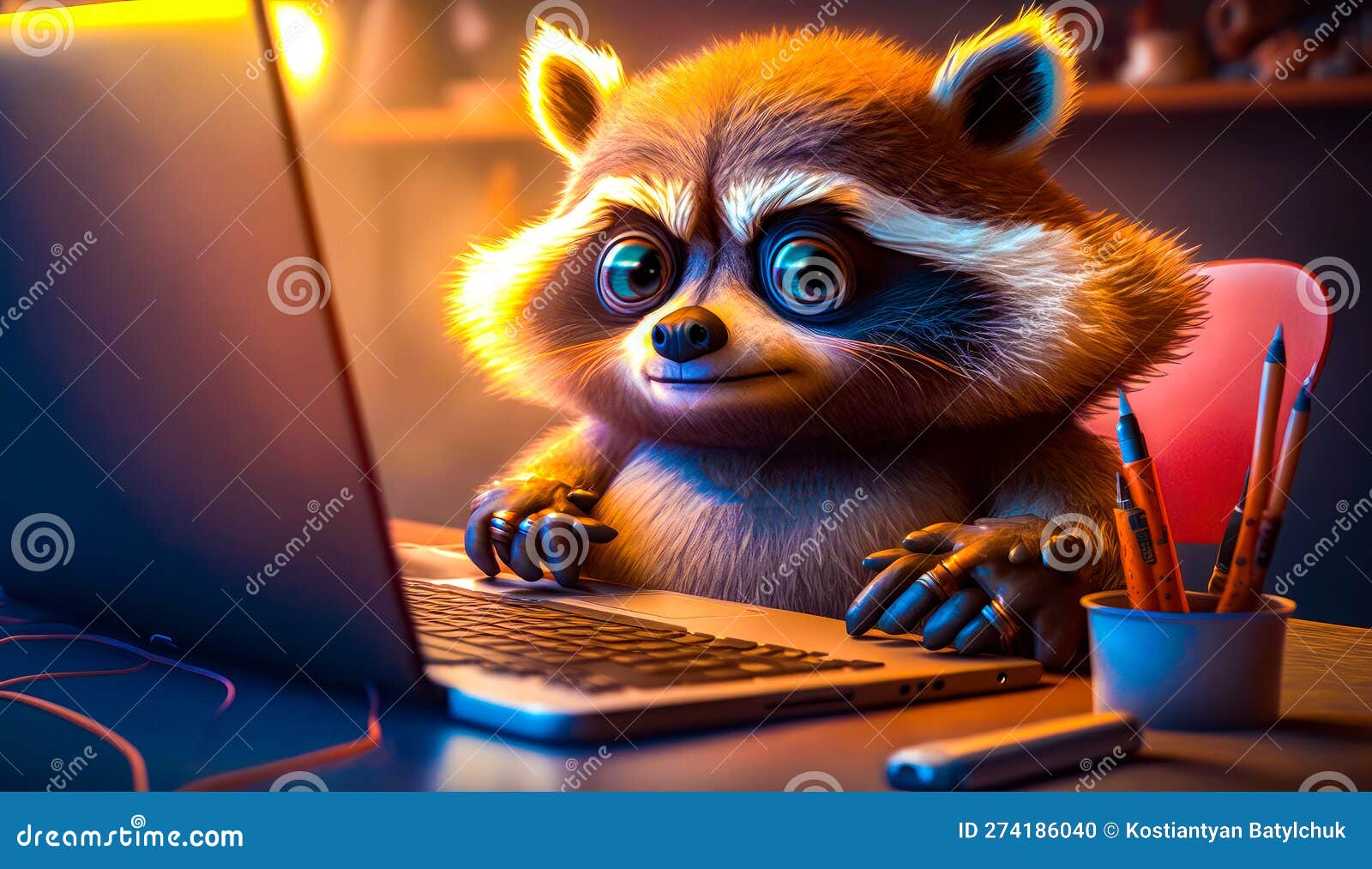 Raccoon Sitting in Front of Laptop Computer. Generative AI Stock ...