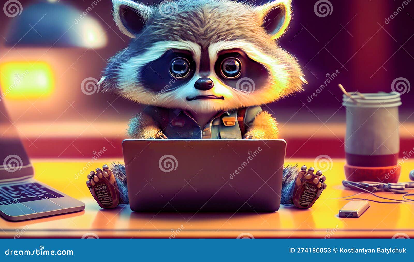 Raccoon Sitting in Front of Laptop Computer. Generative AI Stock ...