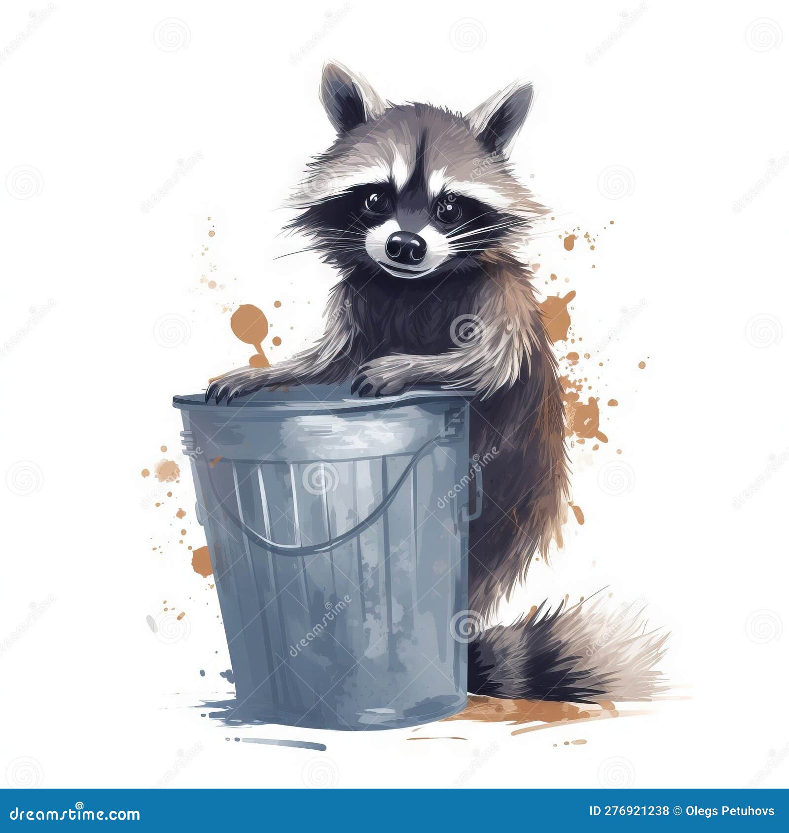 Raccoon In Trash Can Leans Out Mouth Open Autumn. AI Generated Stock ...