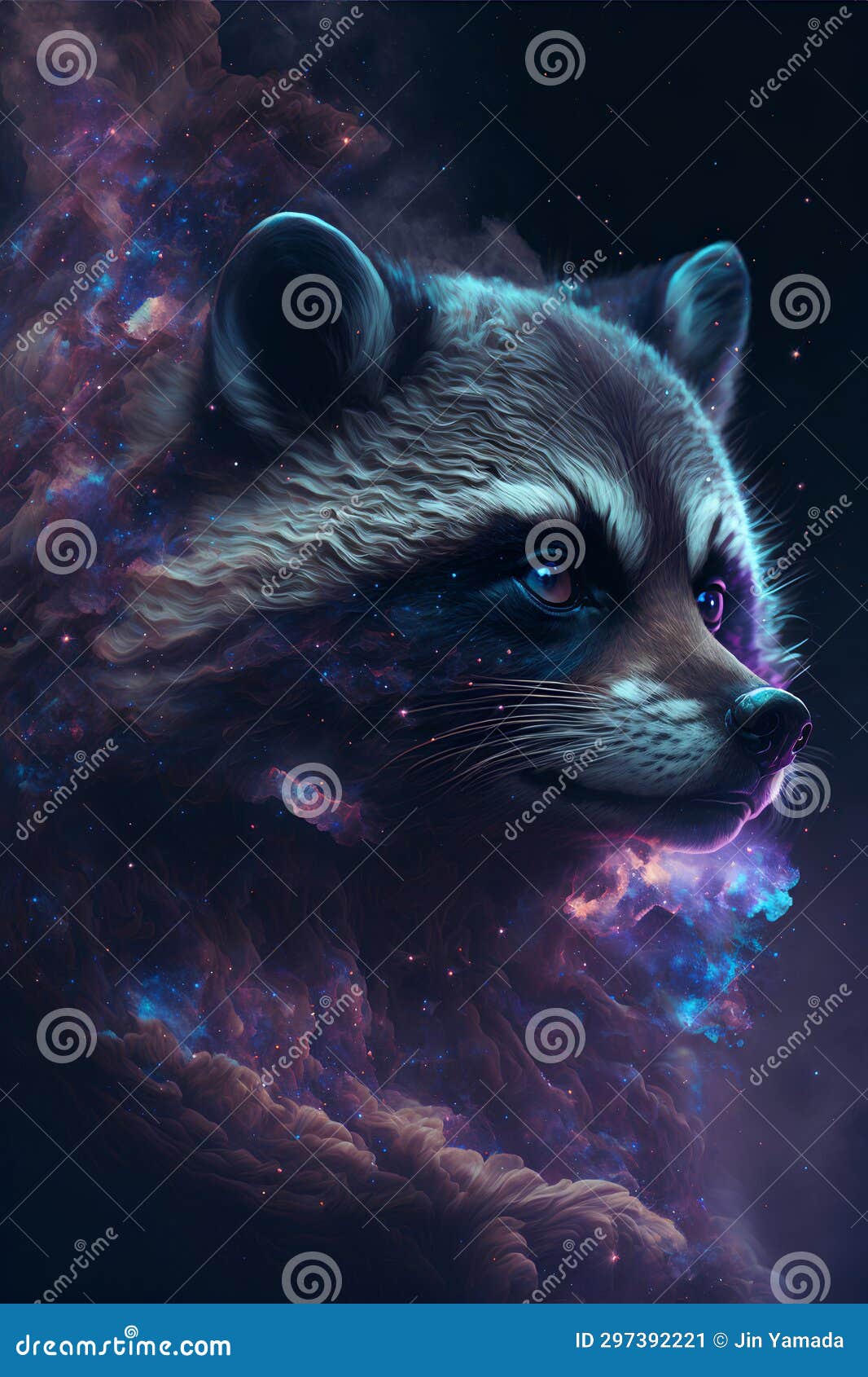 Raccoon in the Space Surrounded by Stars and Nebula. Stock Illustration ...
