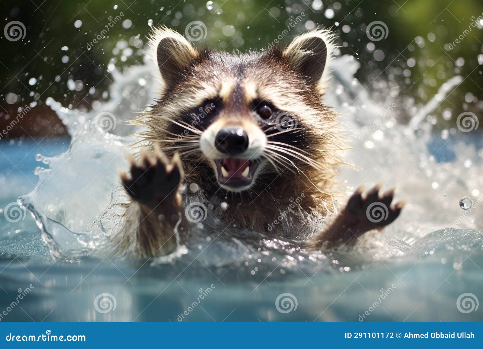 Raccoon Swimming and Playing in the Water. Generative by Ai Stock ...