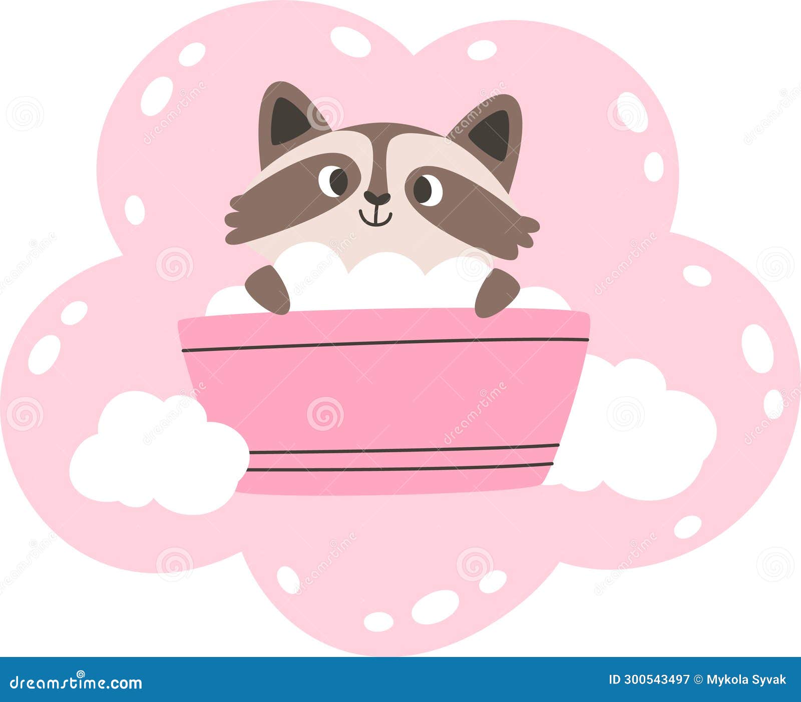 Raccoon Taking Bath stock illustration. Illustration of happy - 300543497