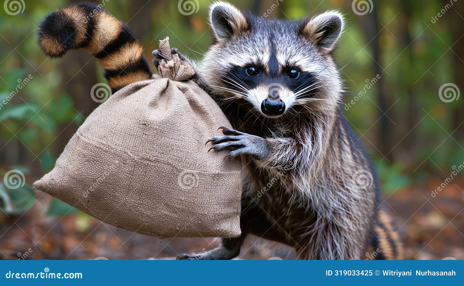Raccoon Thief Bring Money Bag . Generative Ai Stock Illustration ...