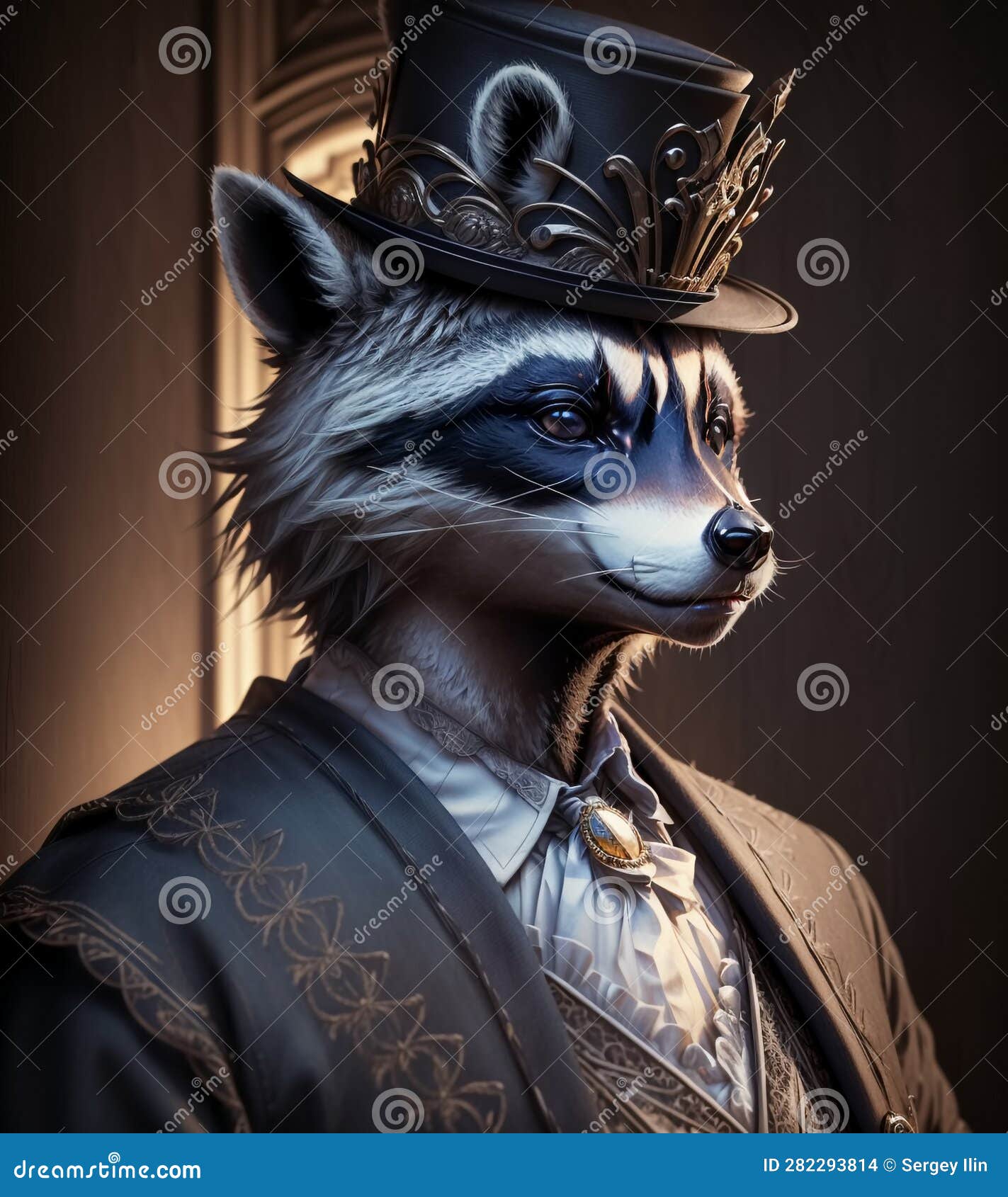 Raccoon In Top Hat And Gentleman Suit. Generative AI Stock Photo ...