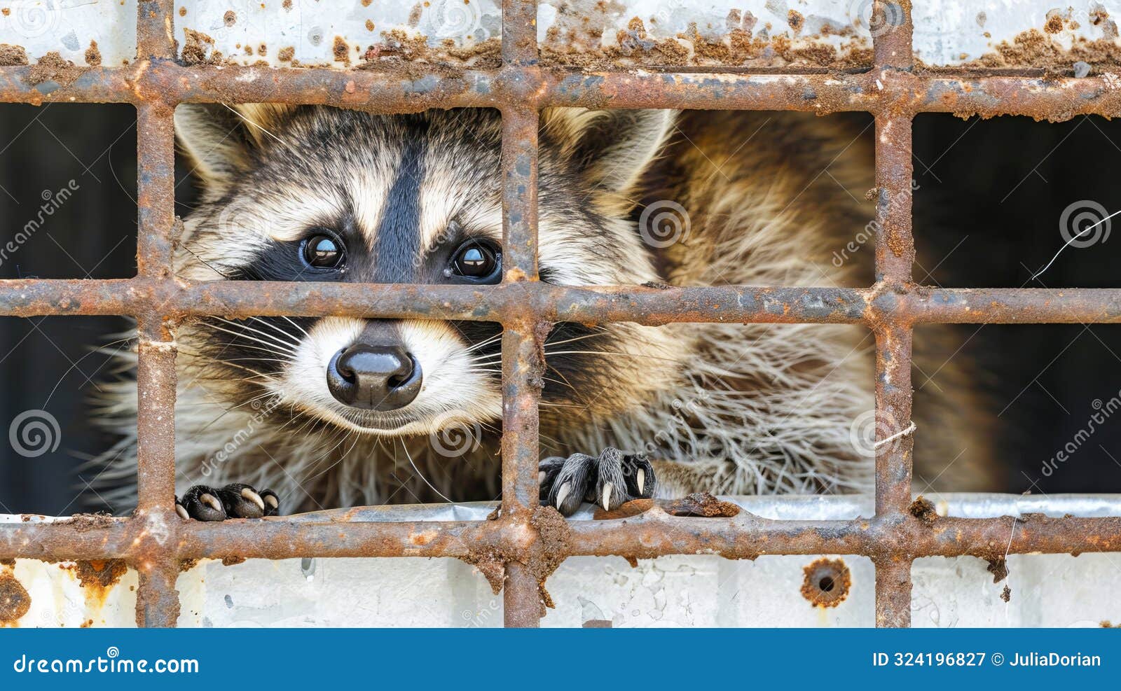 Raccoon in Trap Stares at Camera on White Backdrop, Providing Ample ...