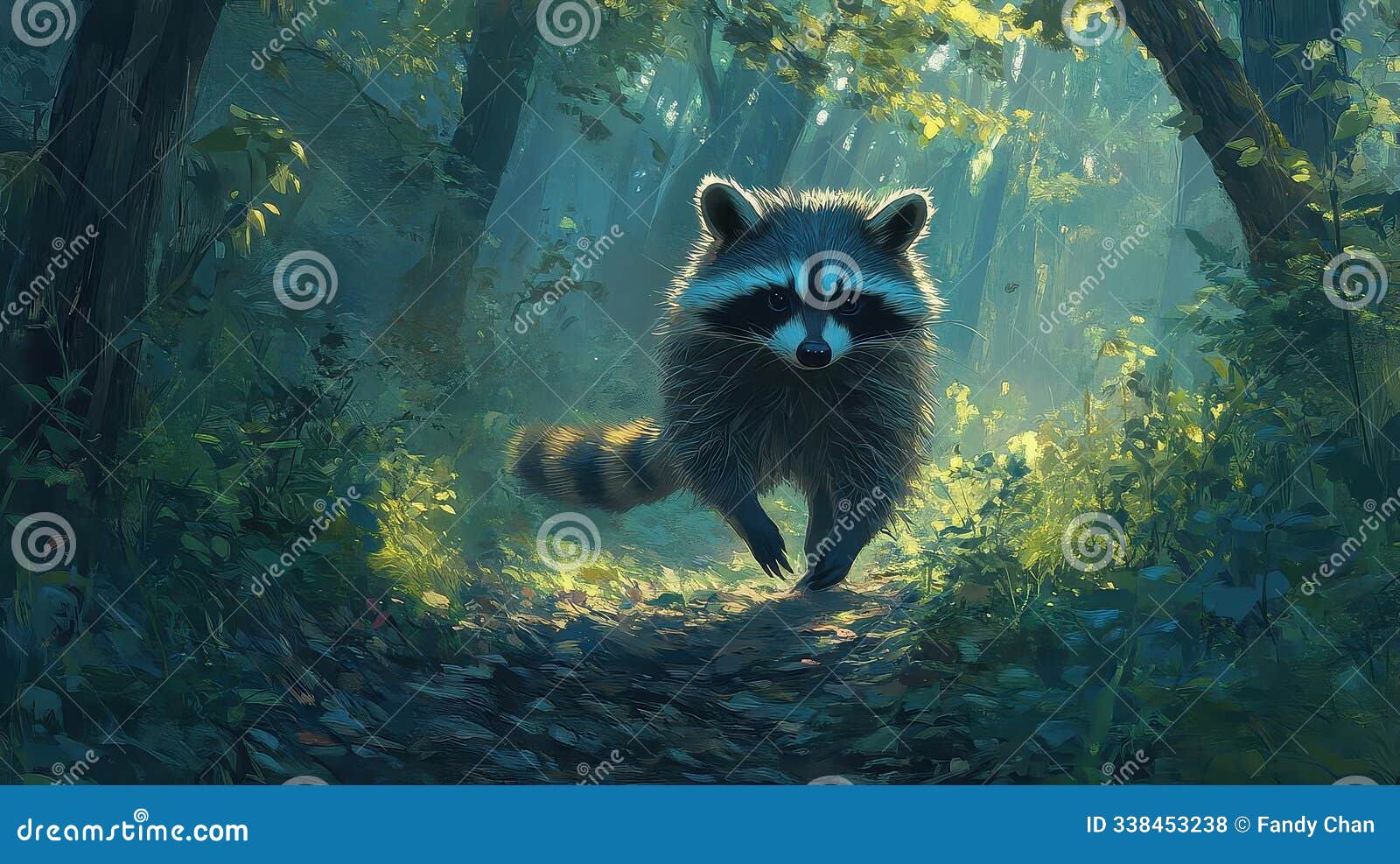 Raccoon Walking through Forest Path Stock Illustration - Illustration ...