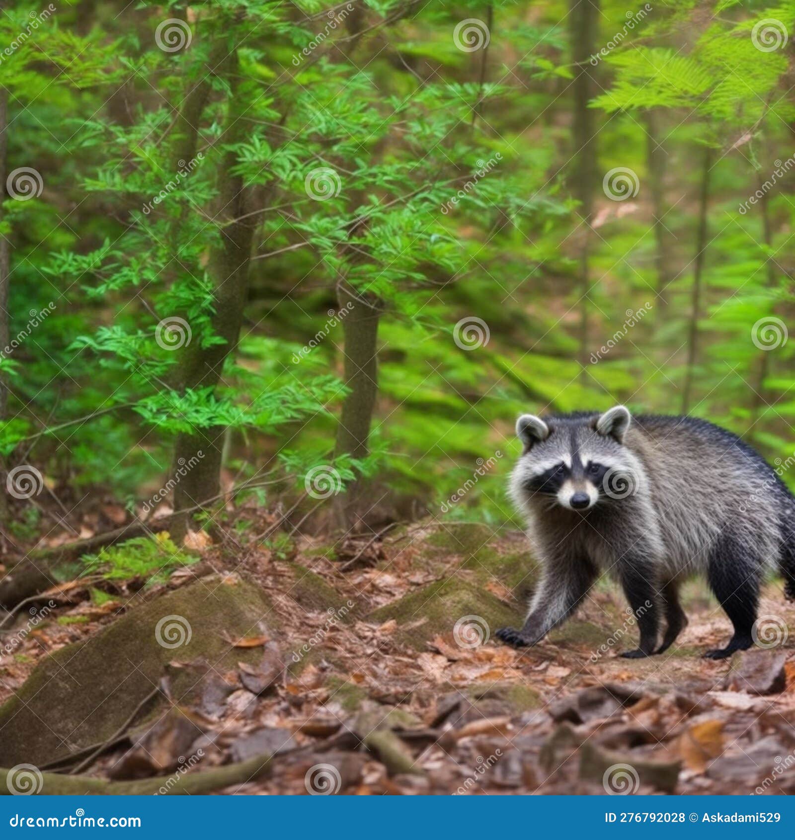 Raccoon Wandering in the Forest Stock Illustration - Illustration of ...