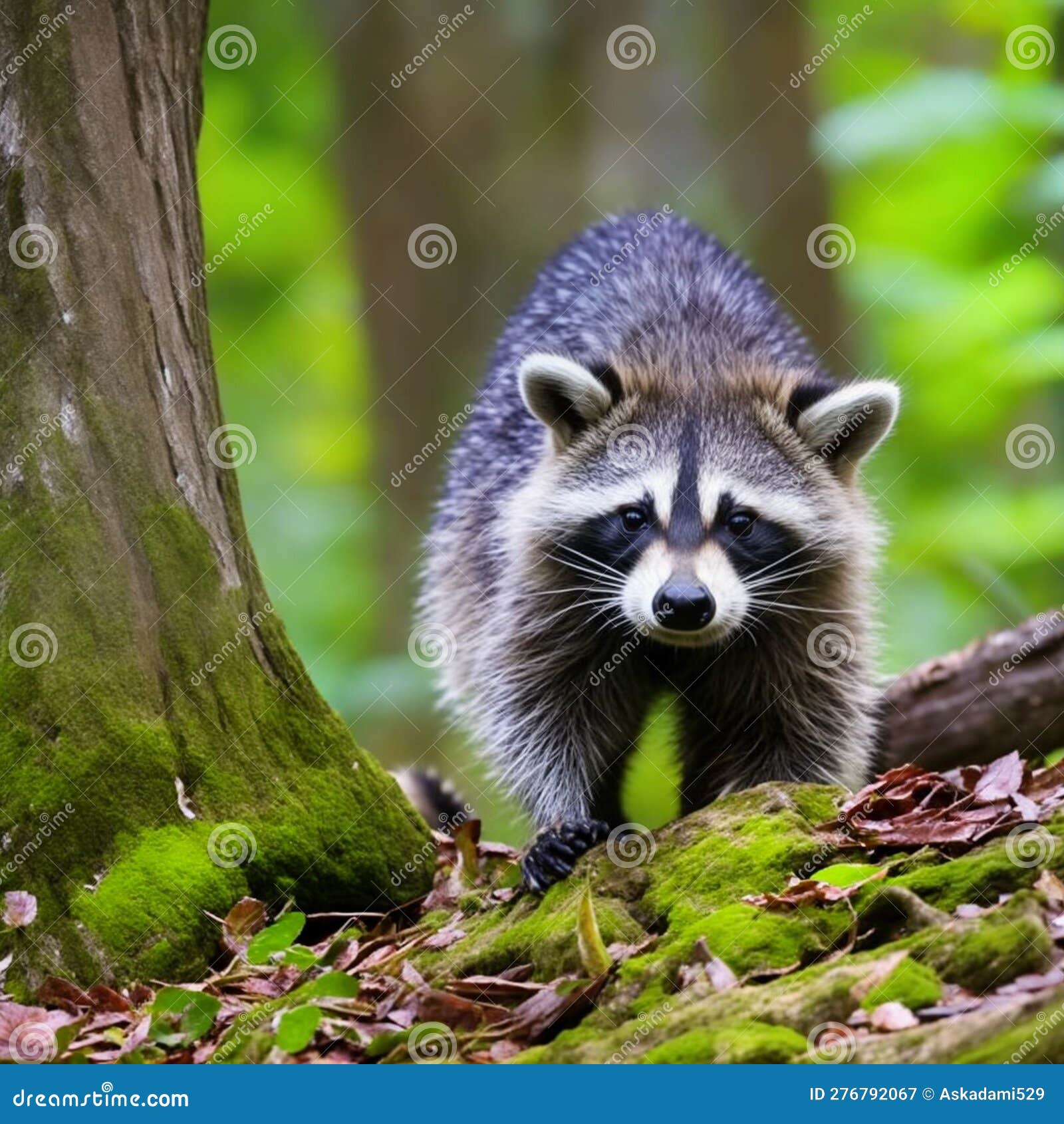 Raccoon Wandering in the Forest Stock Illustration - Illustration of ...