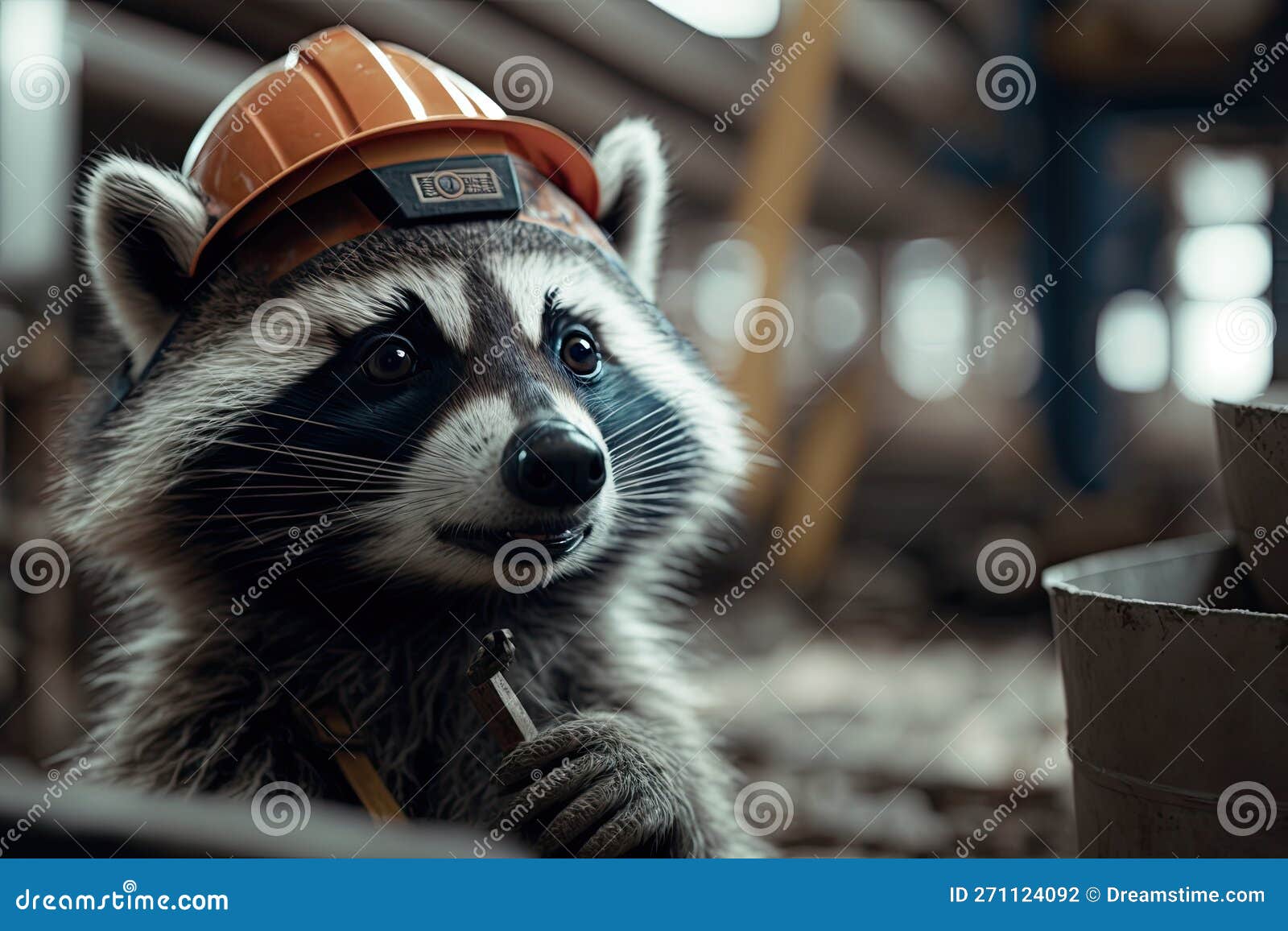 Raccoon Wearing Hardhat in Construction Site Stock Illustration ...