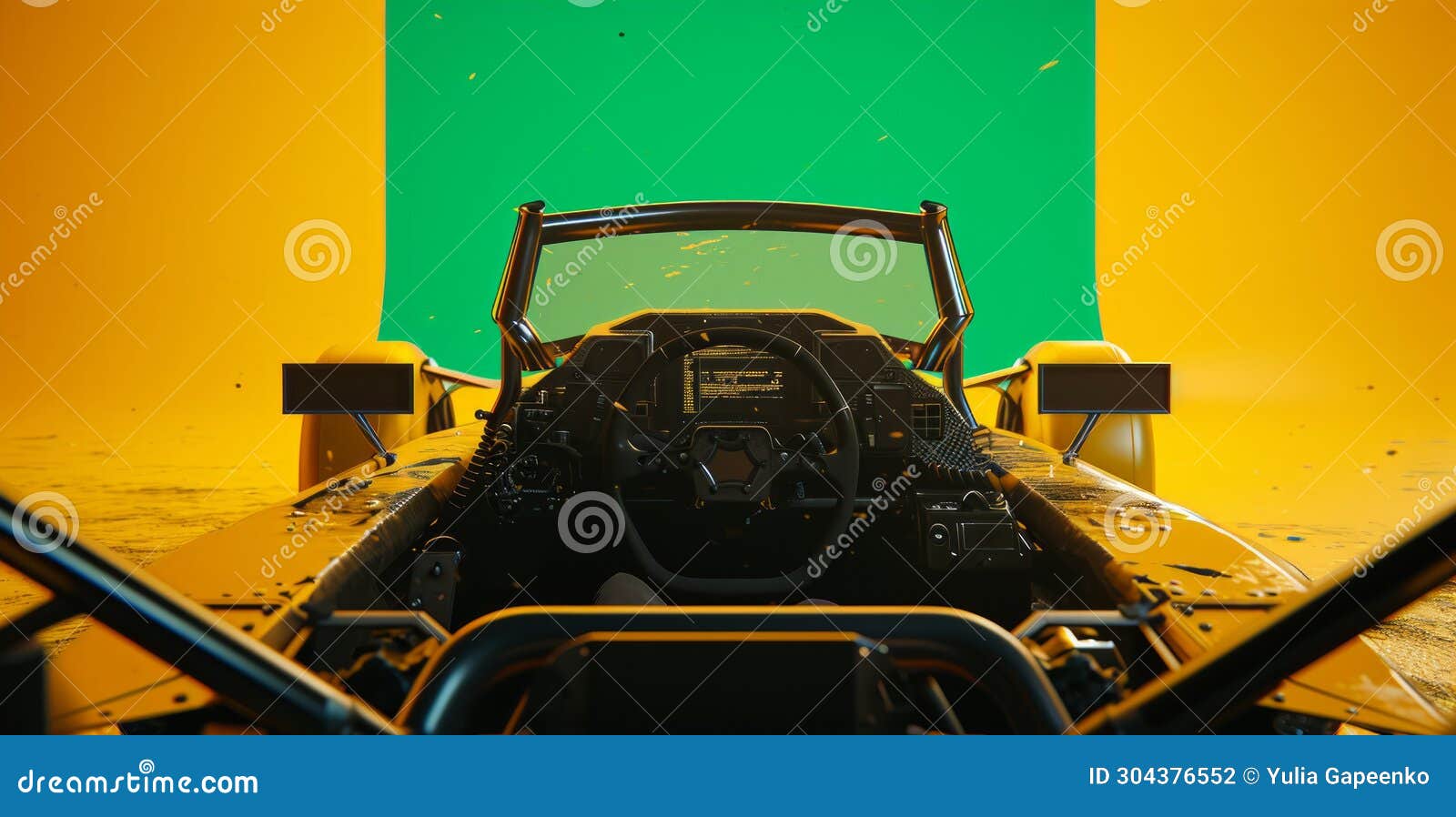Race Car Cockpit with a Green Screen Stock Photo - Image of wheel ...