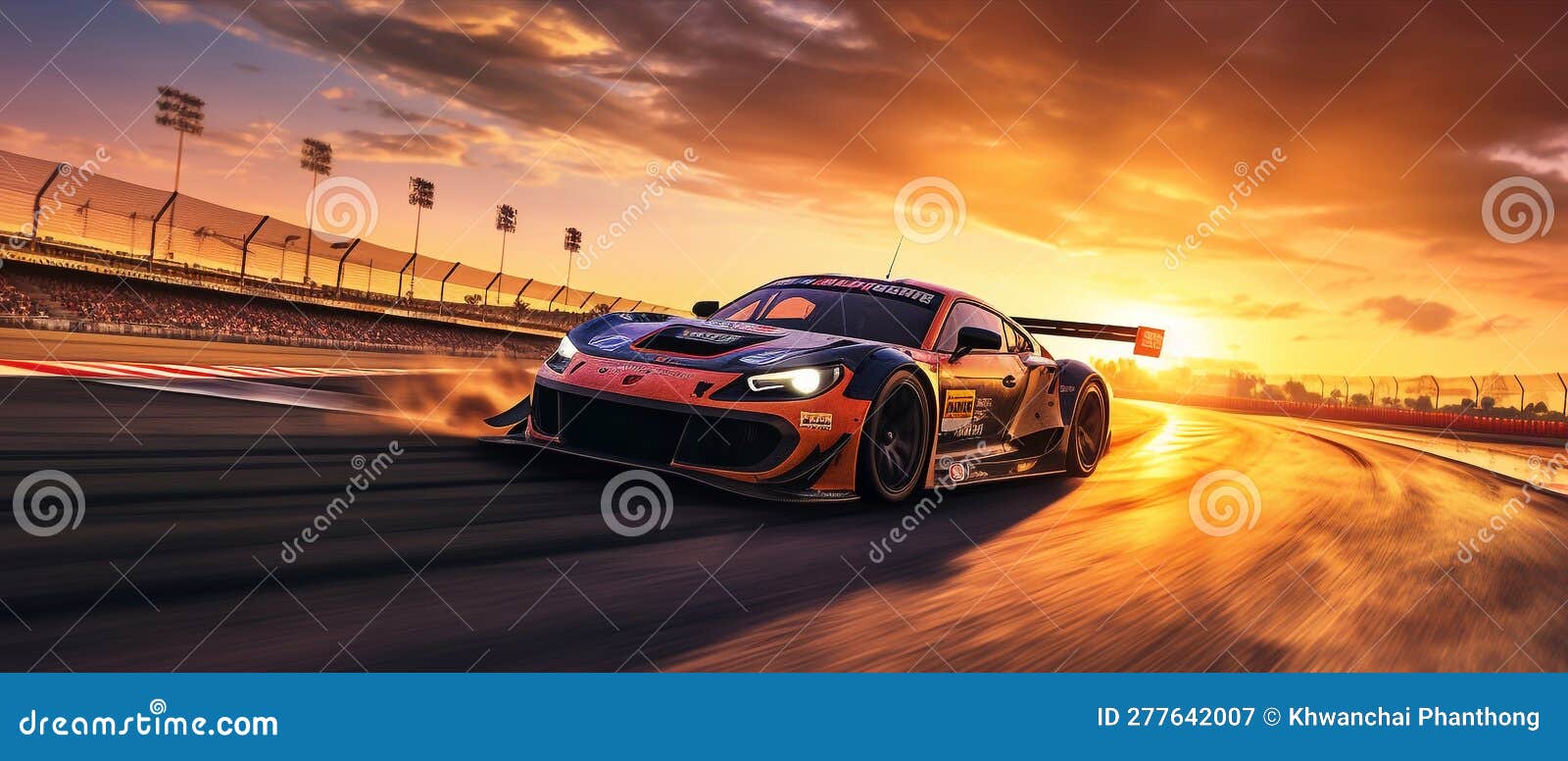 Race Car Drifting on Speed Track in Sunset, Generative AI Stock ...