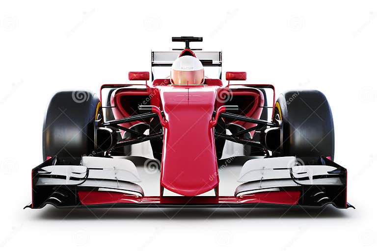 Race Car and Driver Front View on a White Isolated Background. Stock ...