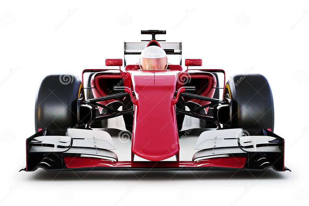 Race Car and Driver Front View on a White Isolated Background. Stock ...