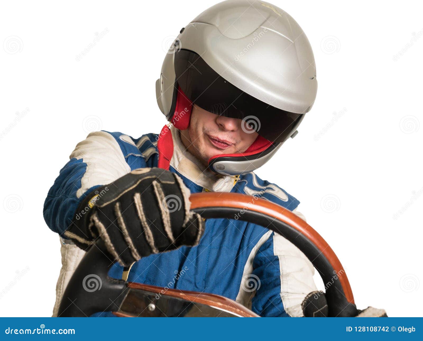 Race Car Driver in the Helmet while Driving. on a White Background ...