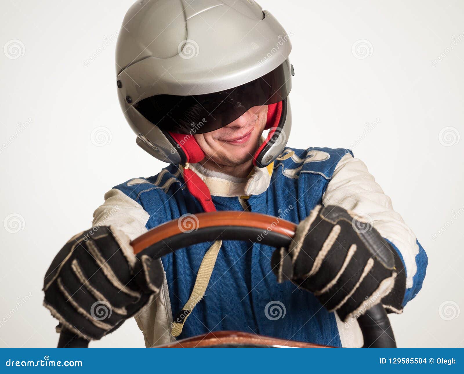 Race Car Driver in the Helmet while Driving. on a White Background ...
