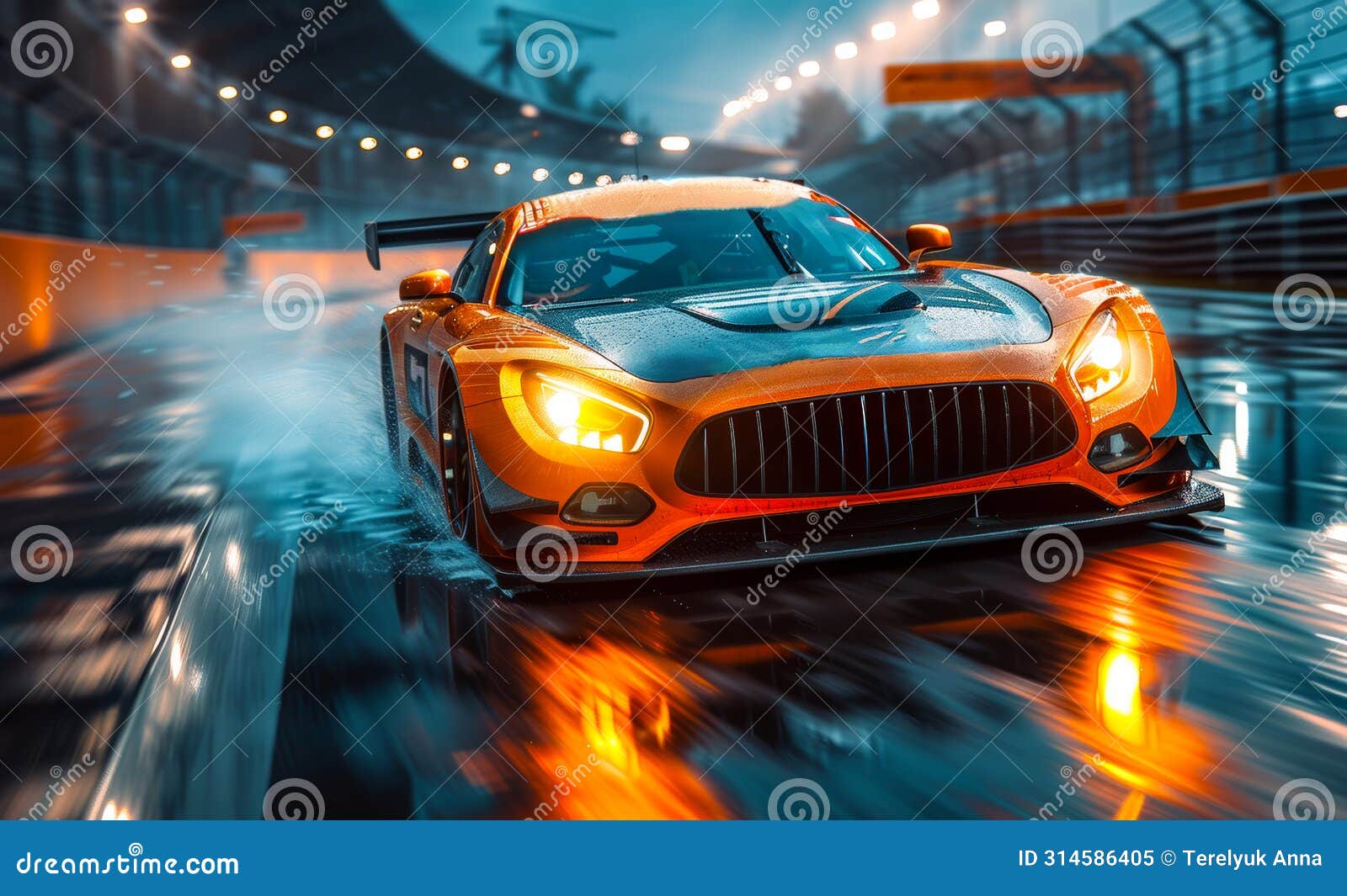 Race Car Driving on the Wet Track with Motion Blur Effect Stock Image ...
