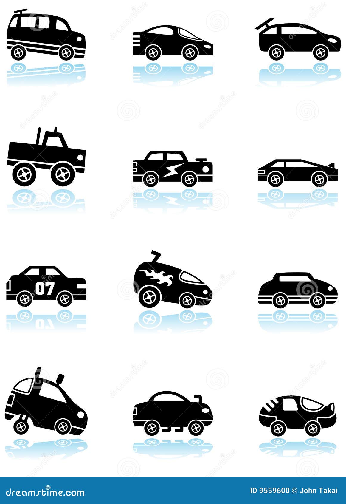 Race Car Icons - Black And White Vector Illustration | CartoonDealer ...