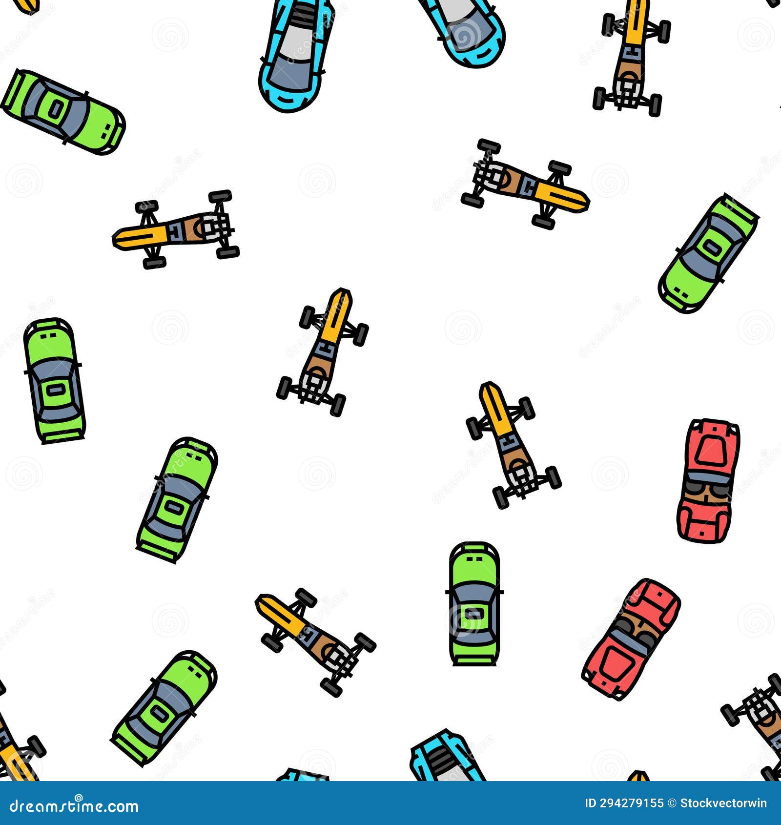 Race Car Speed Sport Vehicle Vector Seamless Pattern Stock Vector ...