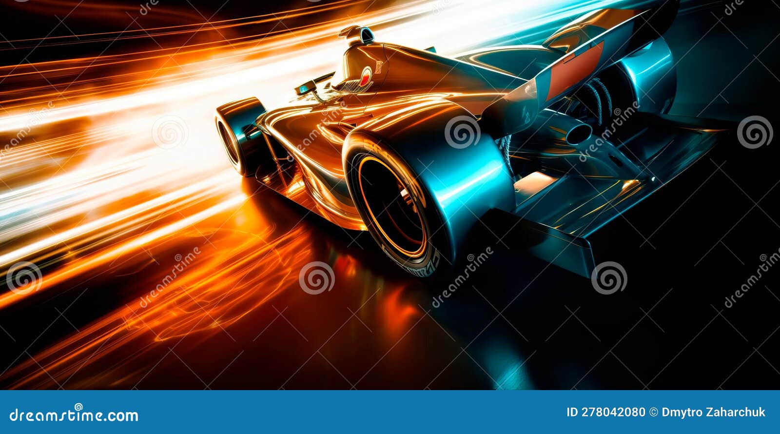 Race Car Speeding Around a Track with Long Exposure Trails of Light and ...