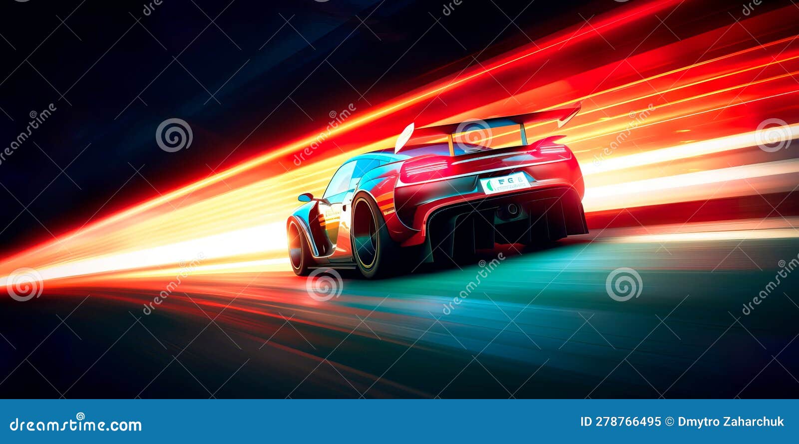 Race Car Speeding Around a Track with Long Exposure Trails of Light and ...
