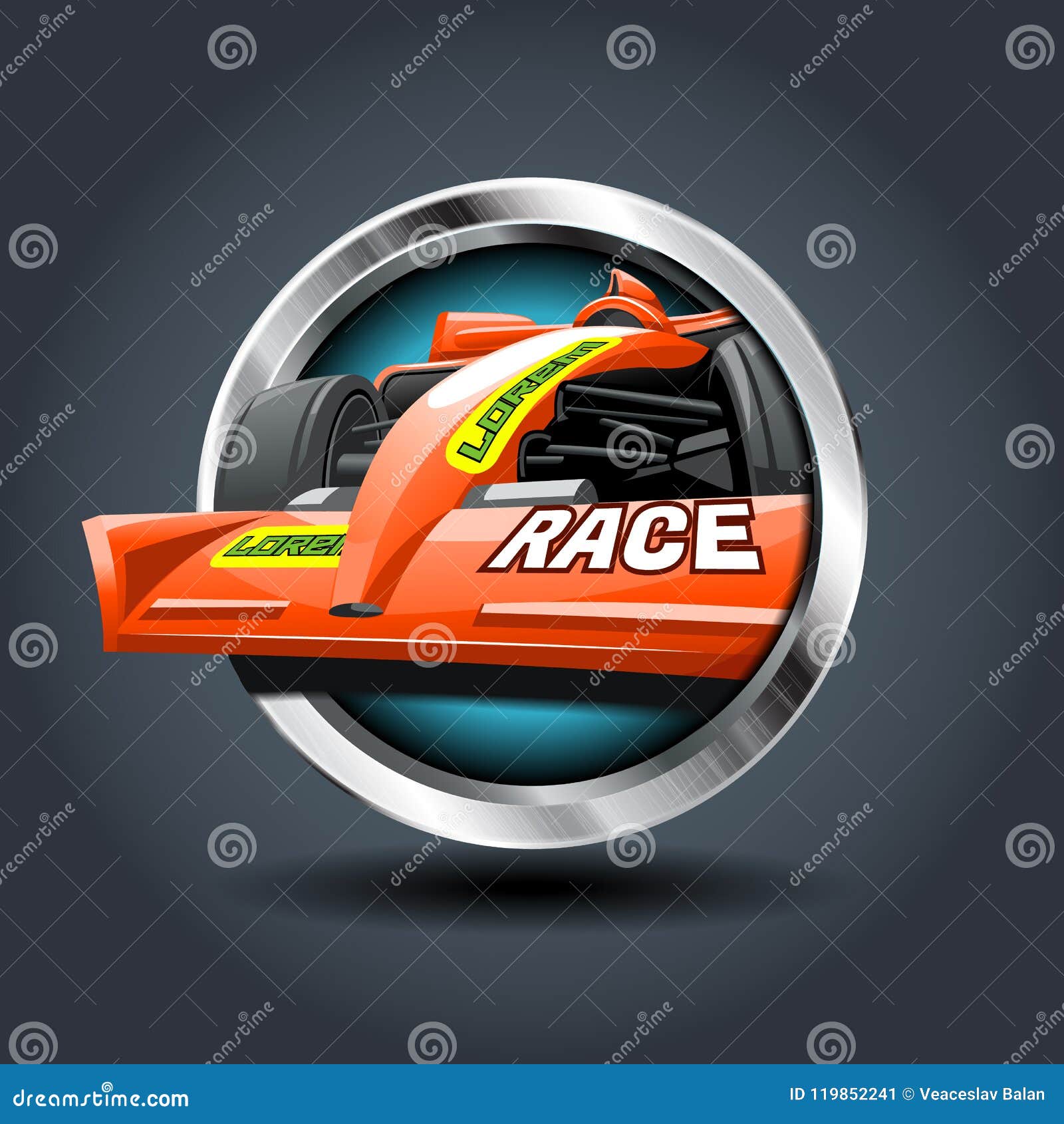 Race Car, Steely Rounded Badge Icon. for Ui - Game. Stock Vector ...
