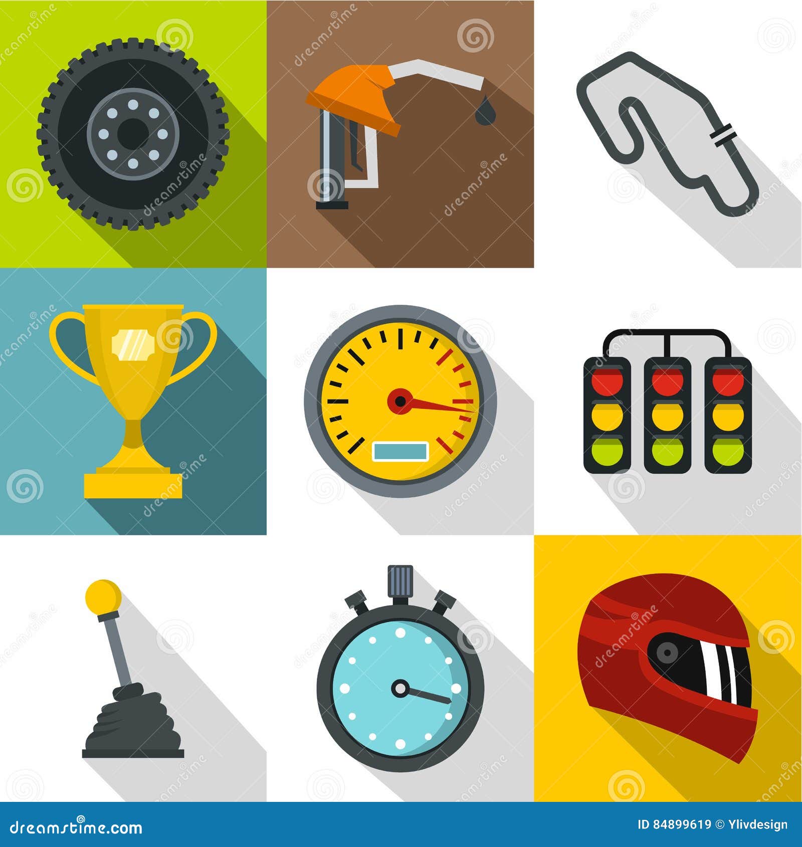 Race Cars Icons Set, Flat Style Stock Vector - Illustration of drive ...