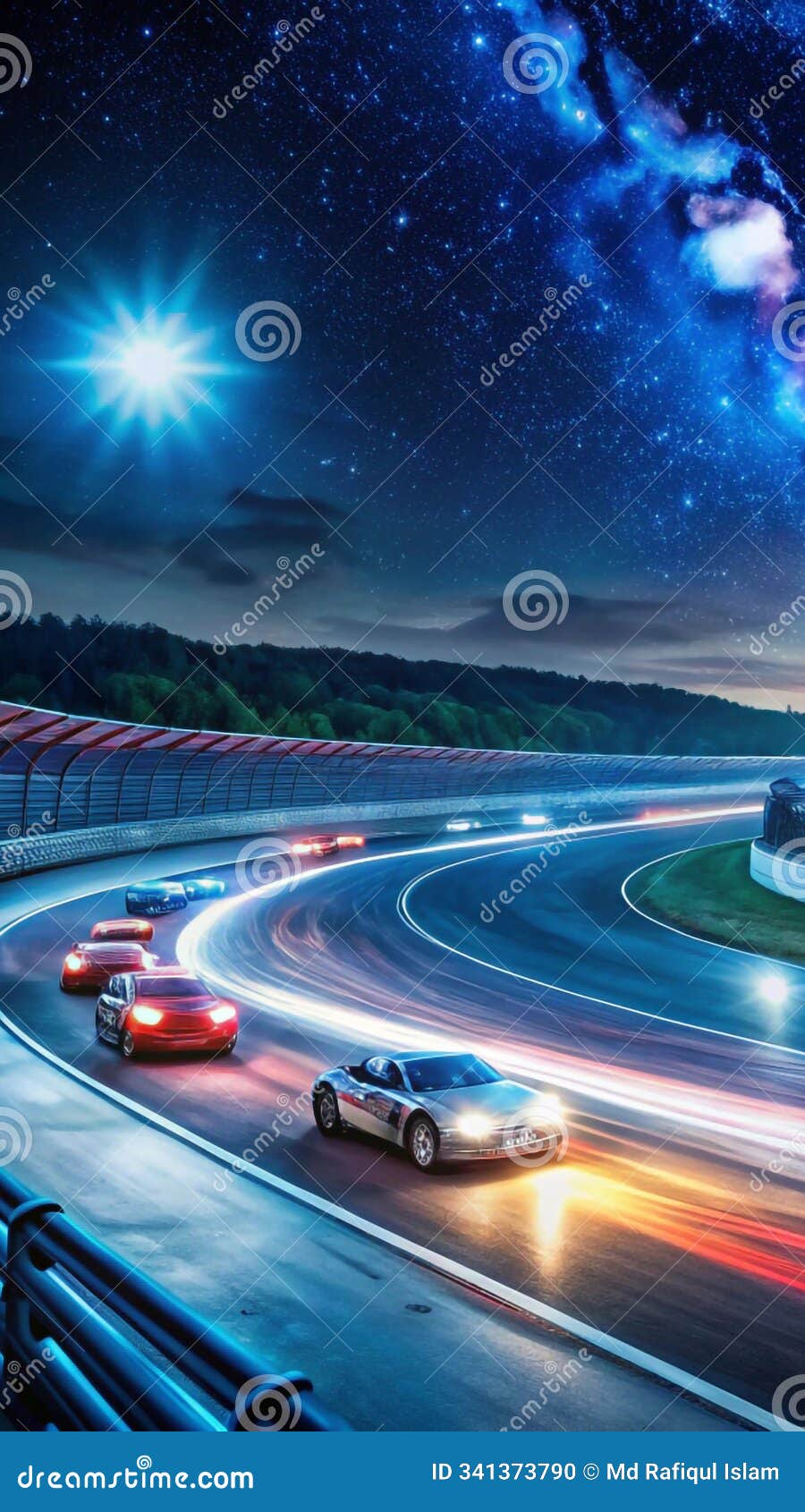 Race Cars on a Track at Night. Generative AI Stock Illustration ...