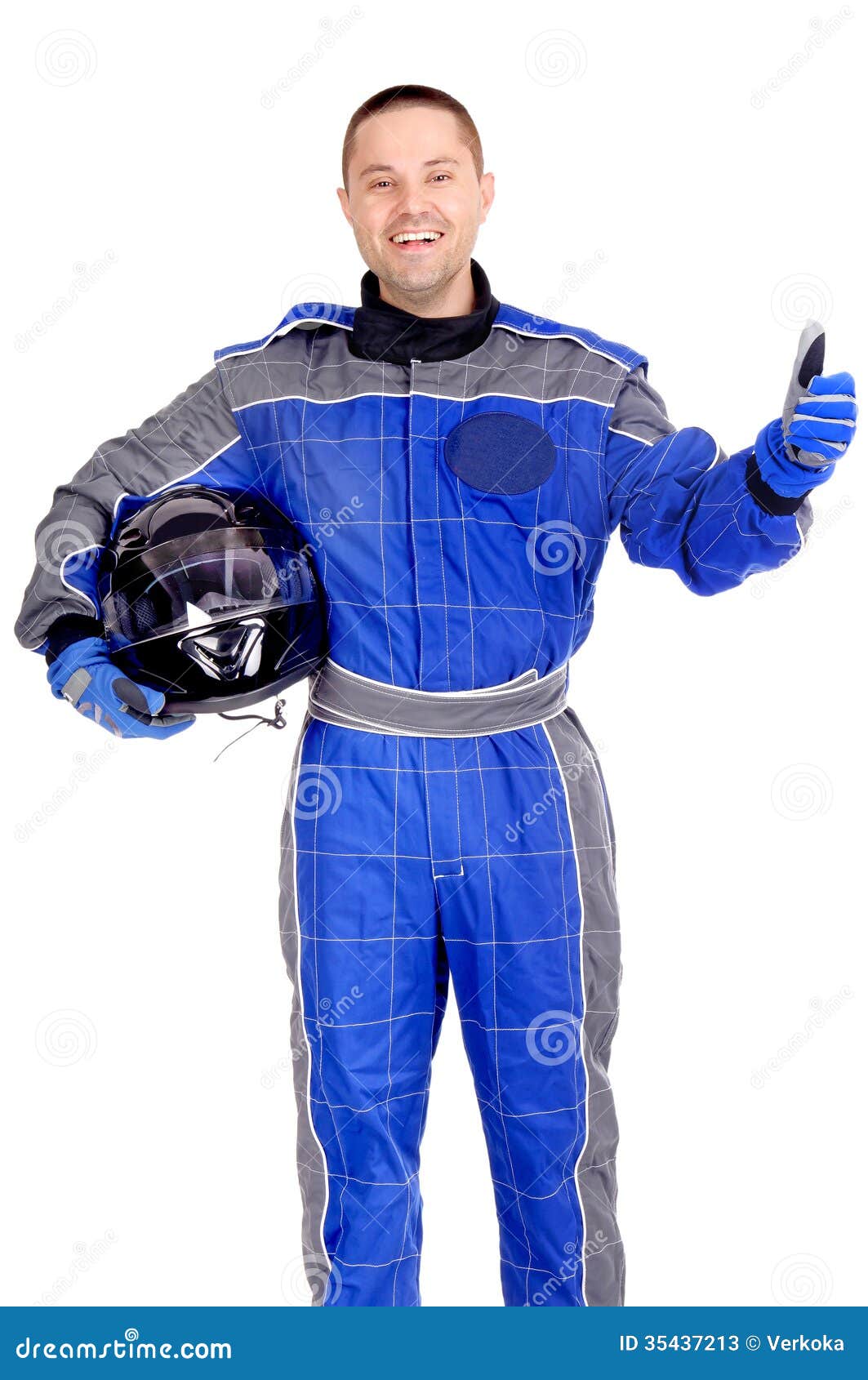 Race Driver In Blue Overall With Helmet Training On Simracing Aluminum ...
