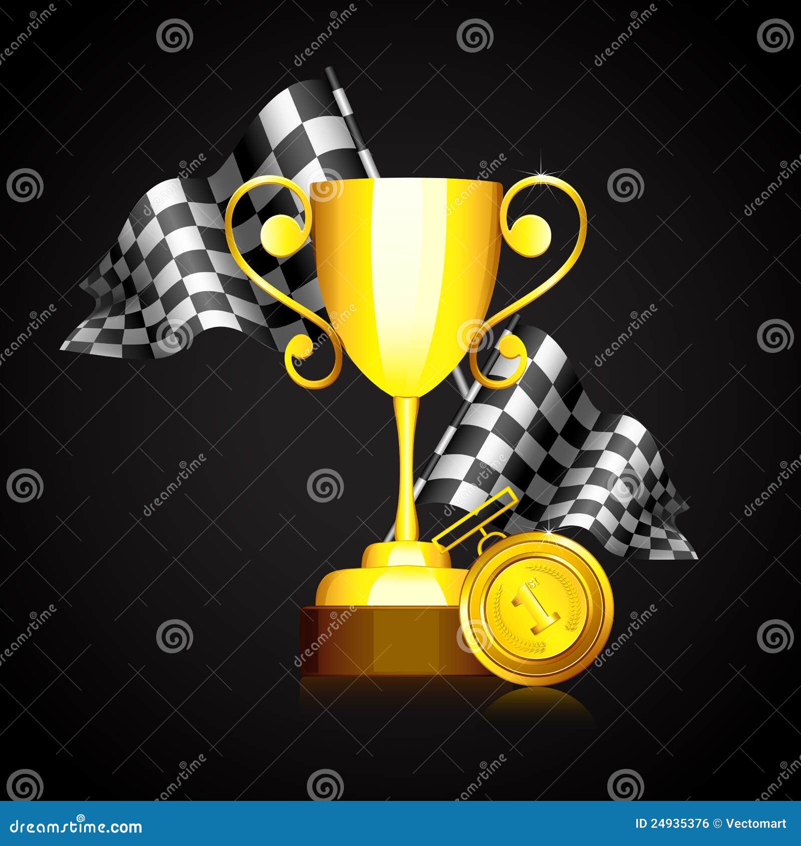 Race Flag with Gold Trophy stock vector. Illustration of checked - 24935376